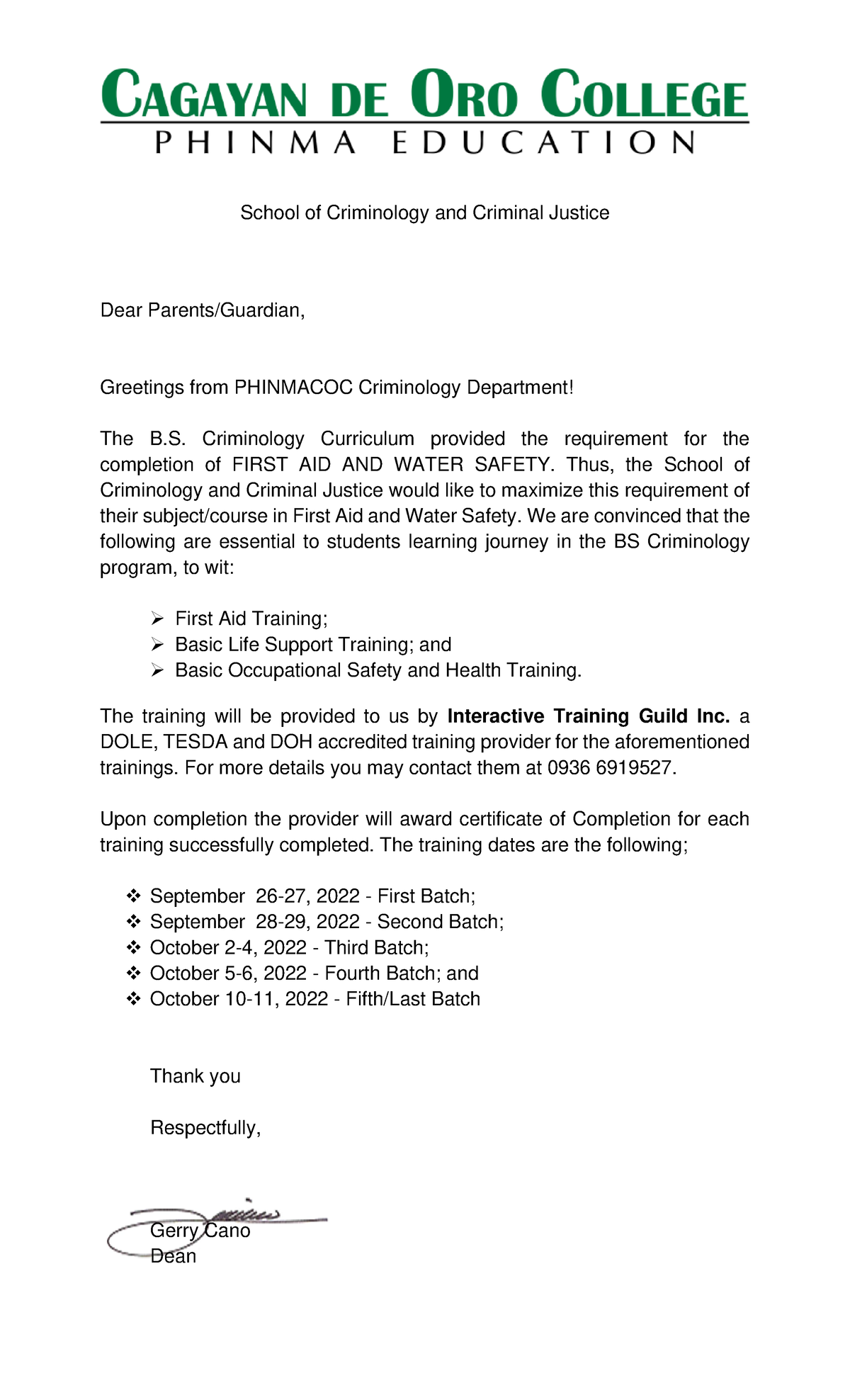Parents-letter - Reference - School of Criminology and Criminal Justice ...