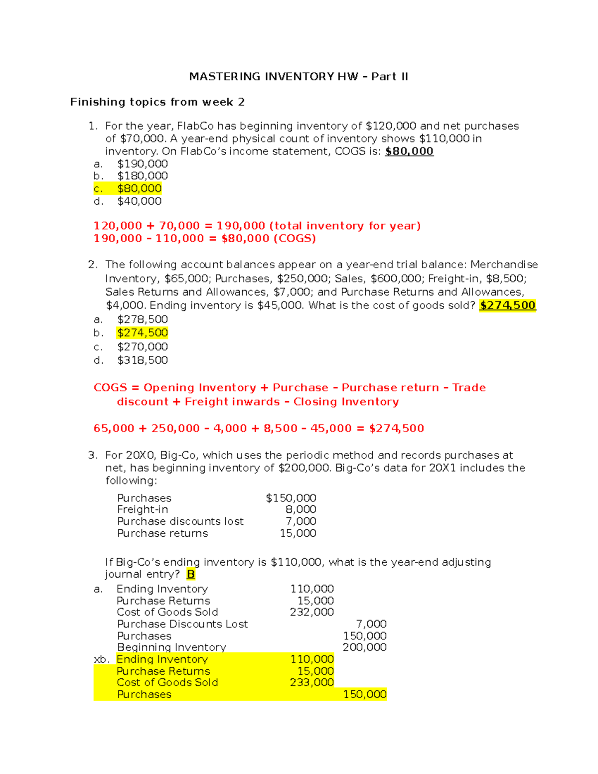 II Mastering Inventory Homework - MASTERING INVENTORY HW – Part II ...