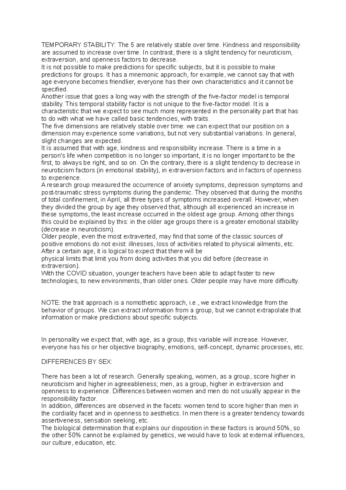 Temporary Stability - Study guide - TEMPORARY STABILITY: The 5 are ...