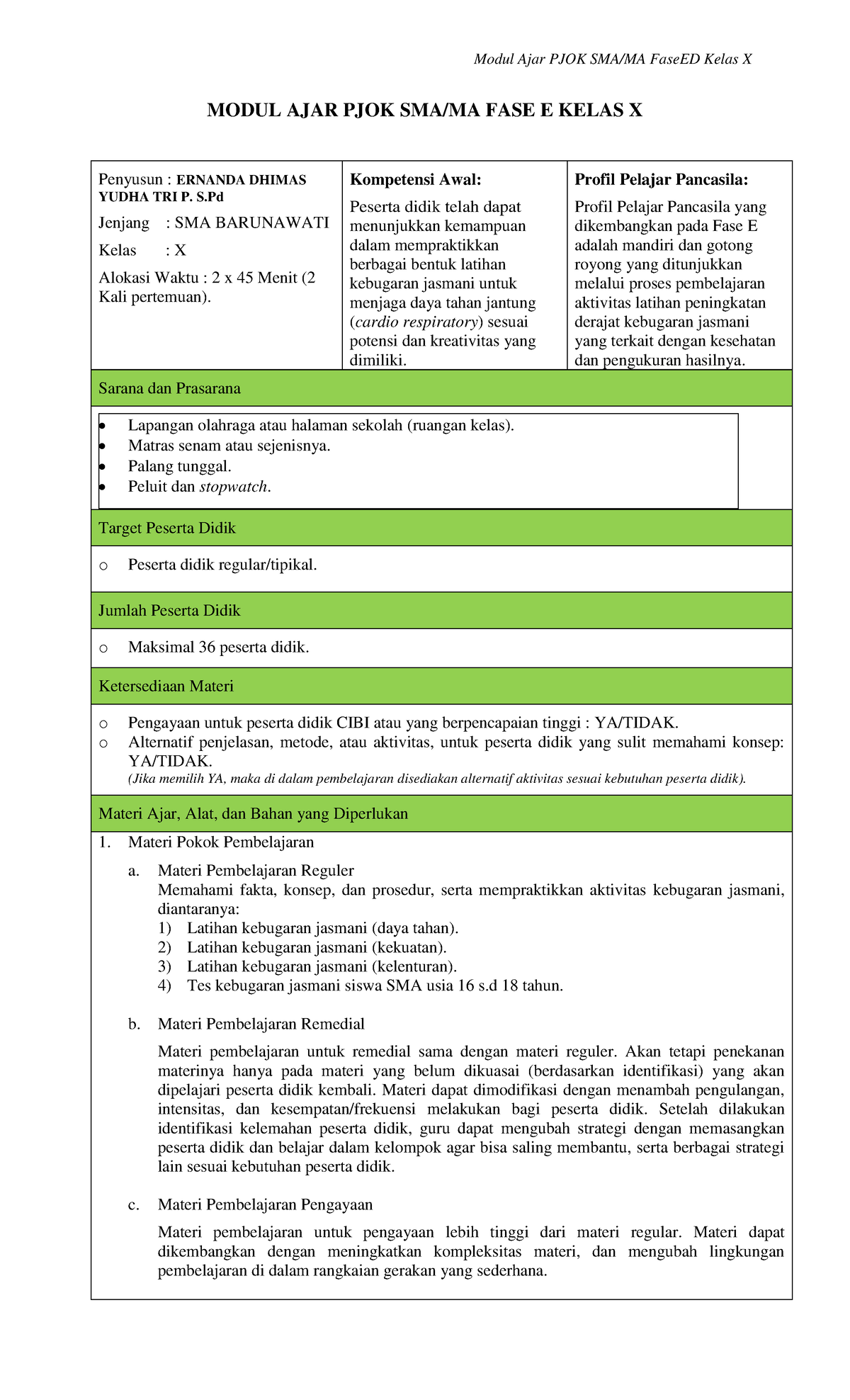 1 Modul AJAR Aktivitas Kebugaran Jasmani SMA X 08 05 2022 OKE - MODUL AJAR PJOK SMA/MA FASE E ...