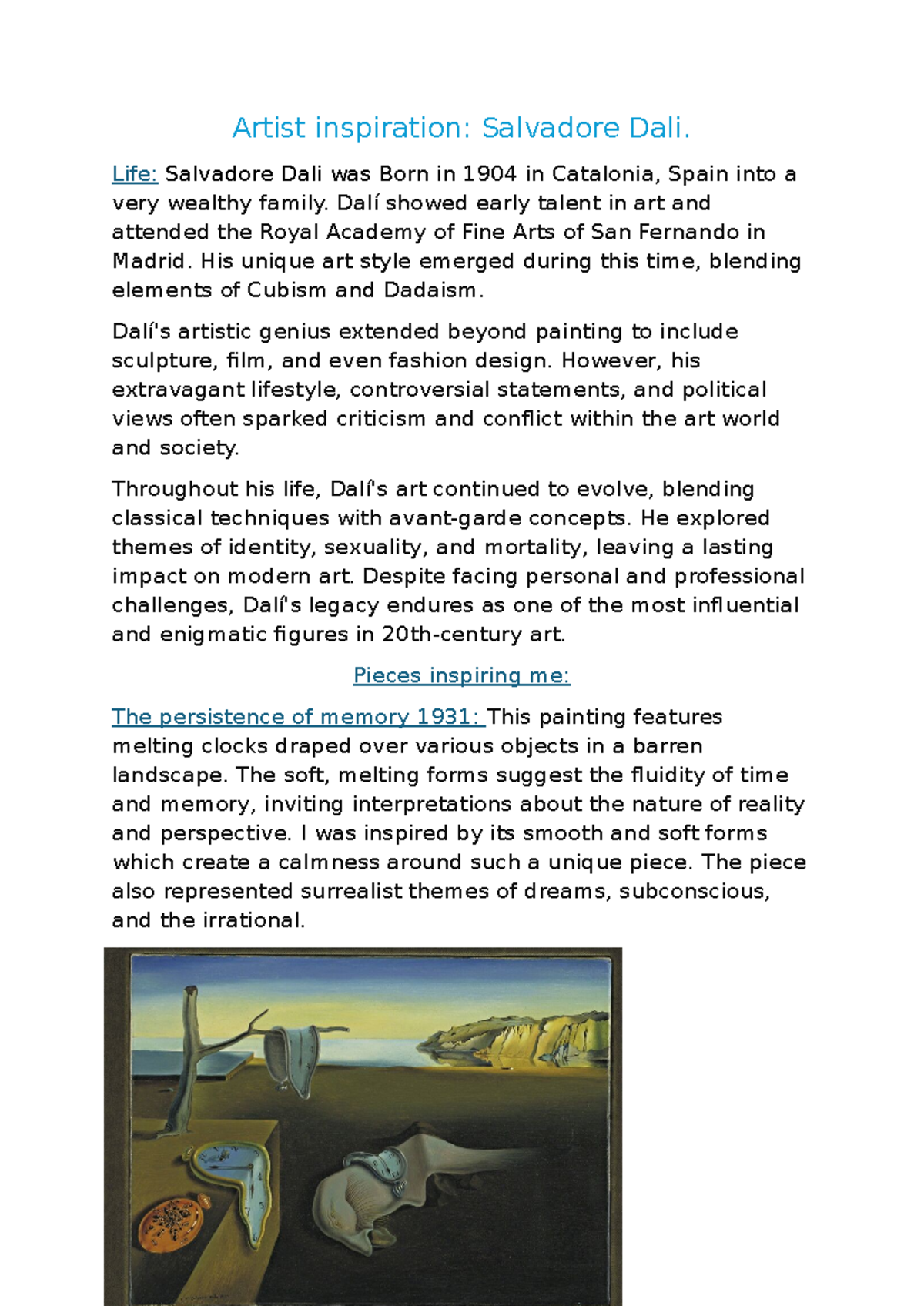 2artistdaliandcez - Dali and Cezanne notes - Artist inspiration ...