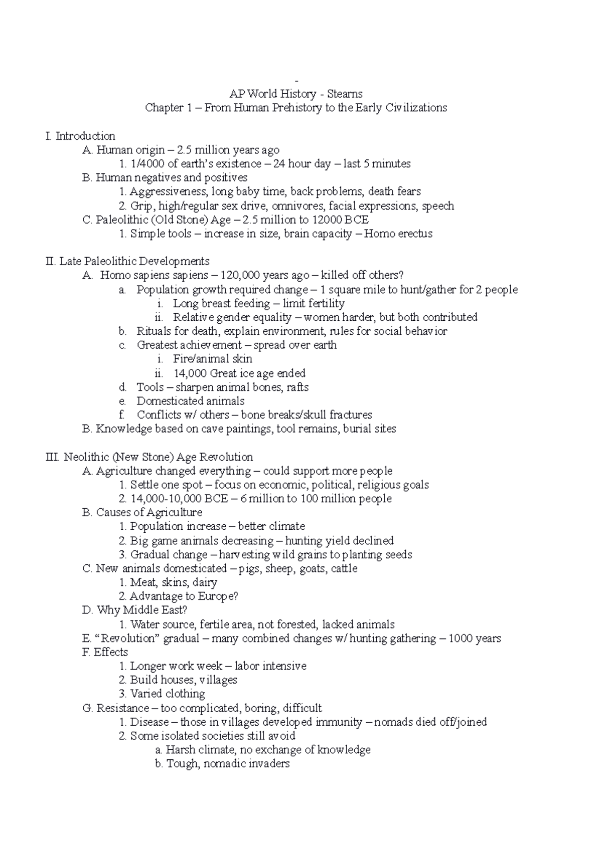 Stearnschapter 1 - yuurrrr - AP World History - Stearns Chapter 1 ...