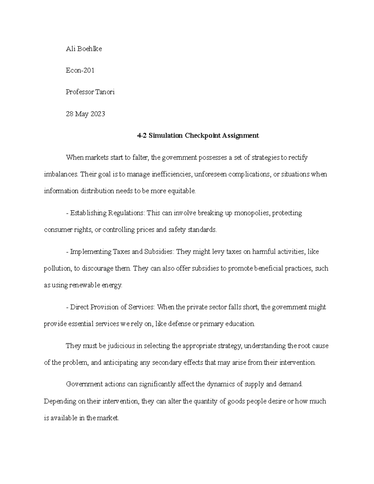 4-1 Simulation Checkpoint Assignment - ECO201 - SNHU - Studocu