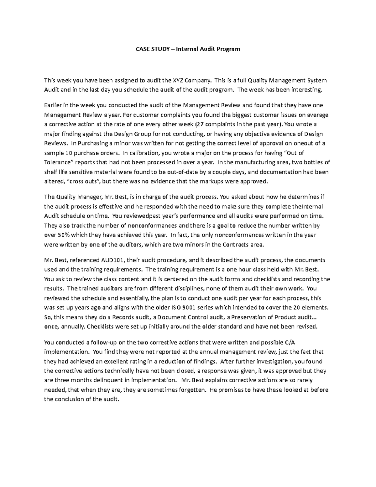 CASE 2 The Internal Audit Program - CASE STUDY – Internal Audit Program ...