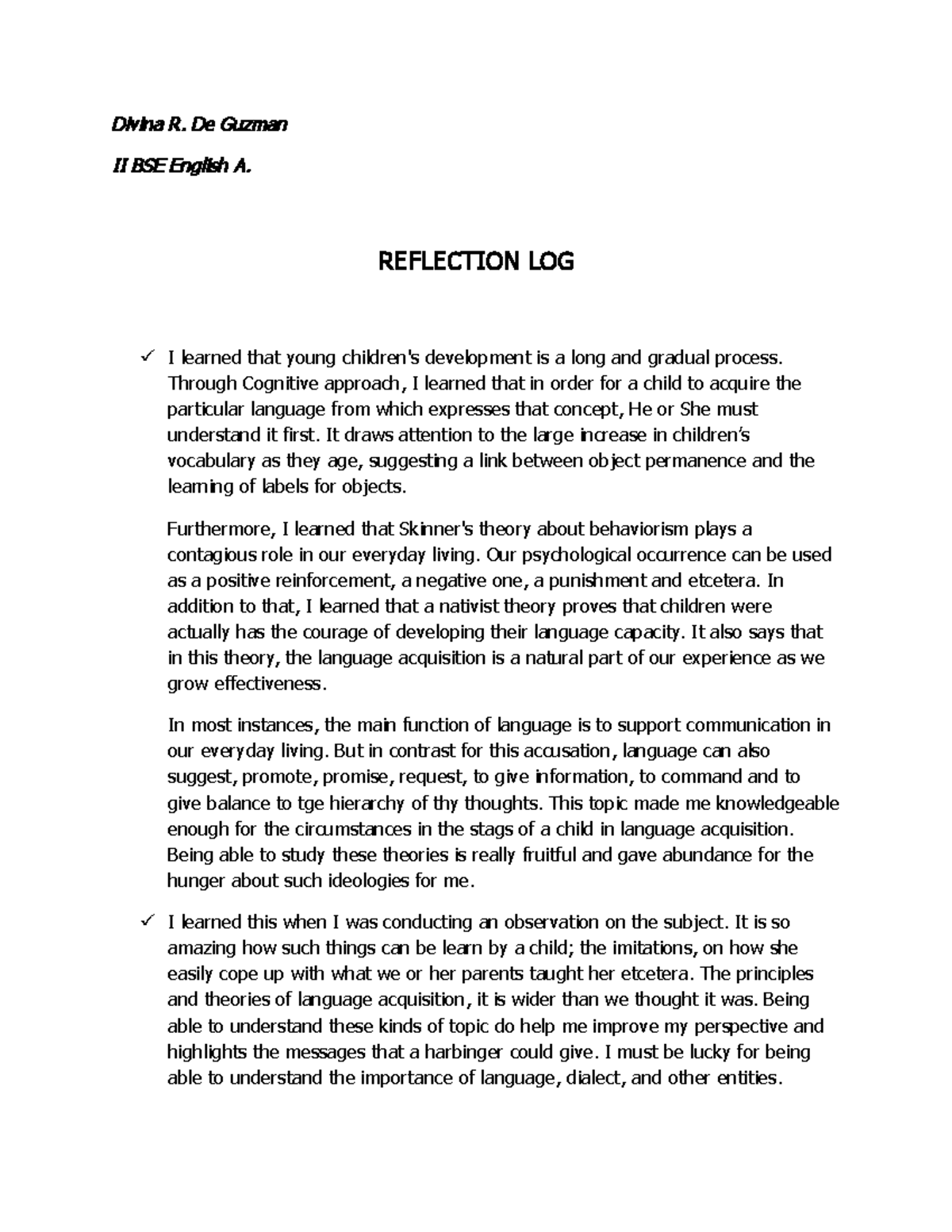 Reflection-log-divina - BS. education - PangSU - Studocu