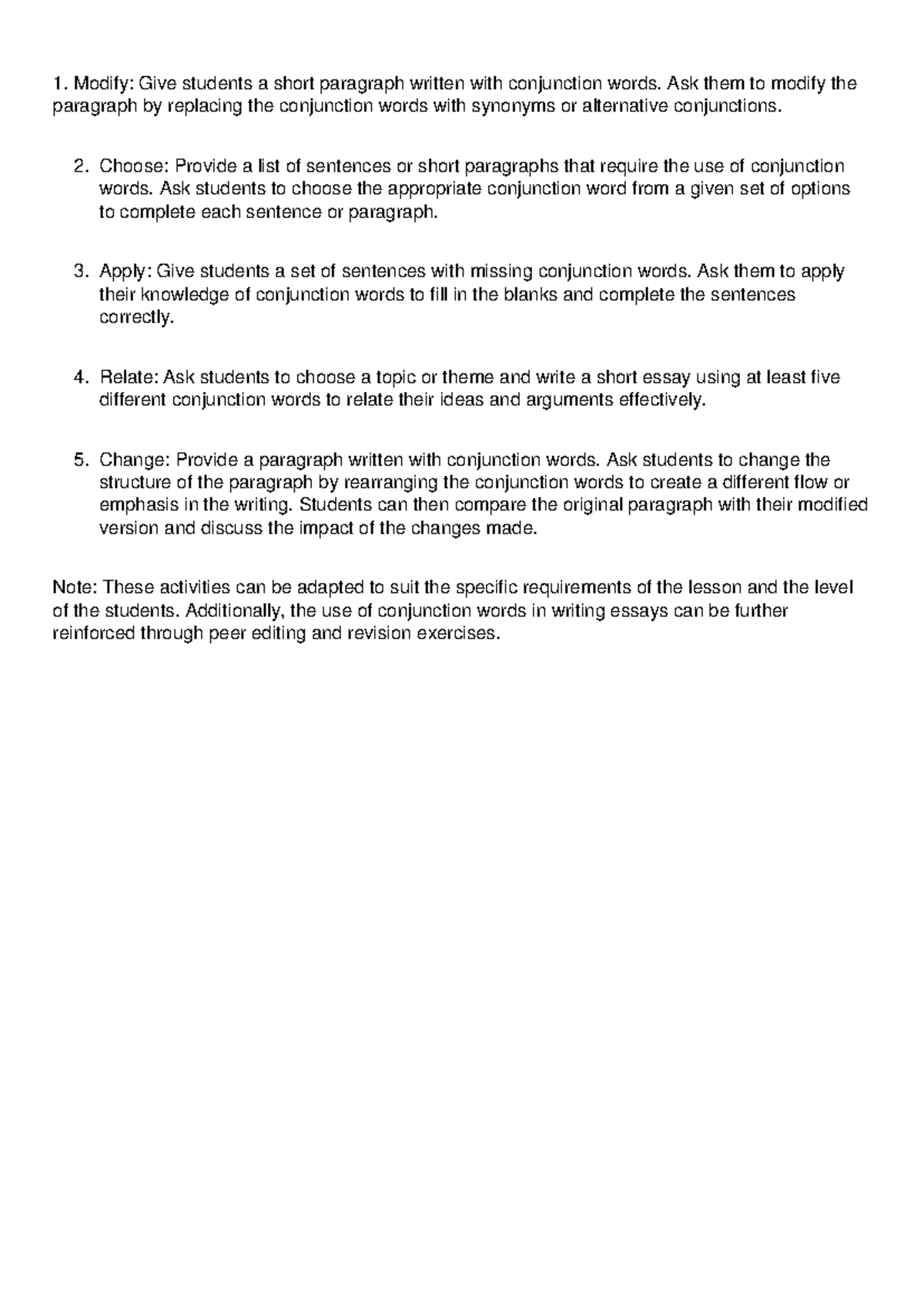 Use igcse 0547 conjunction word - Modify: Give students a short ...