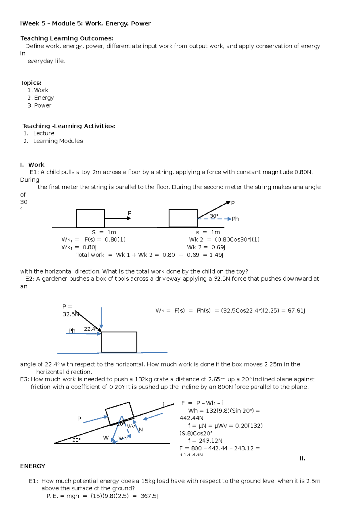 Module 5 - Phys E - Lecture notes 5 - lWeek 5 – Module 5: Work, Energy ...