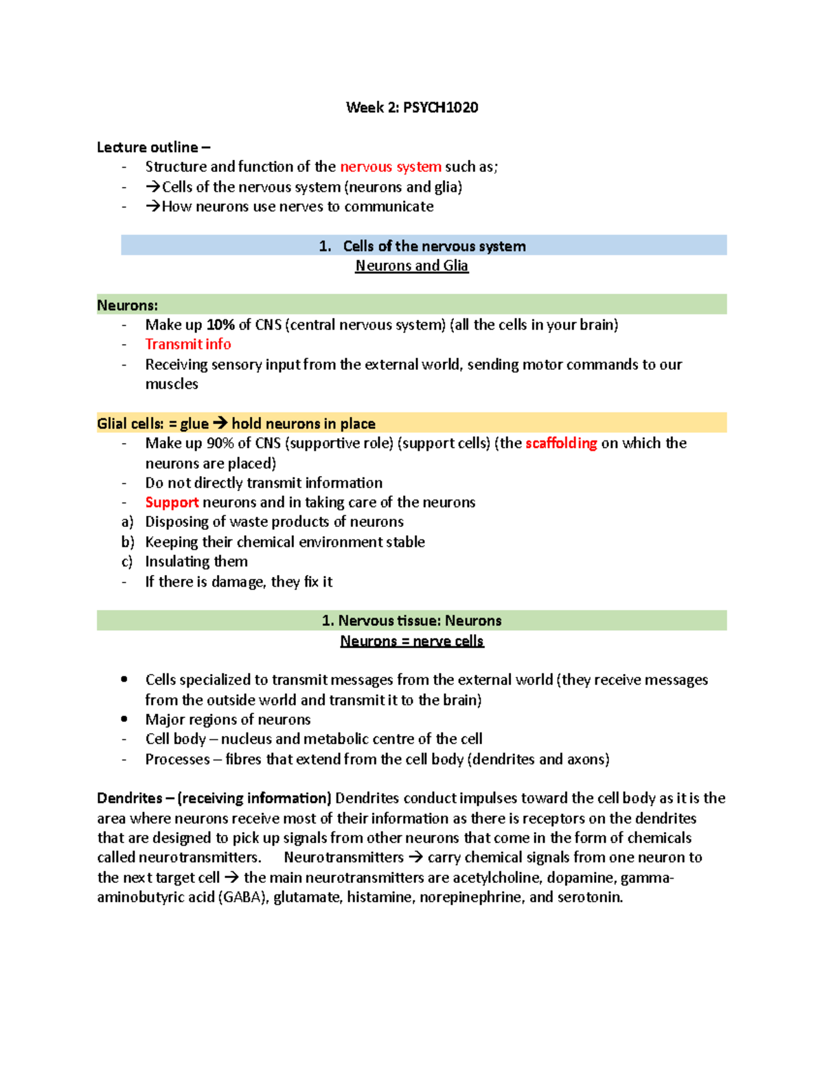Week 2 - Psych 1020 - Lecture notes - Week 2: PSYCH Lecture outline ...