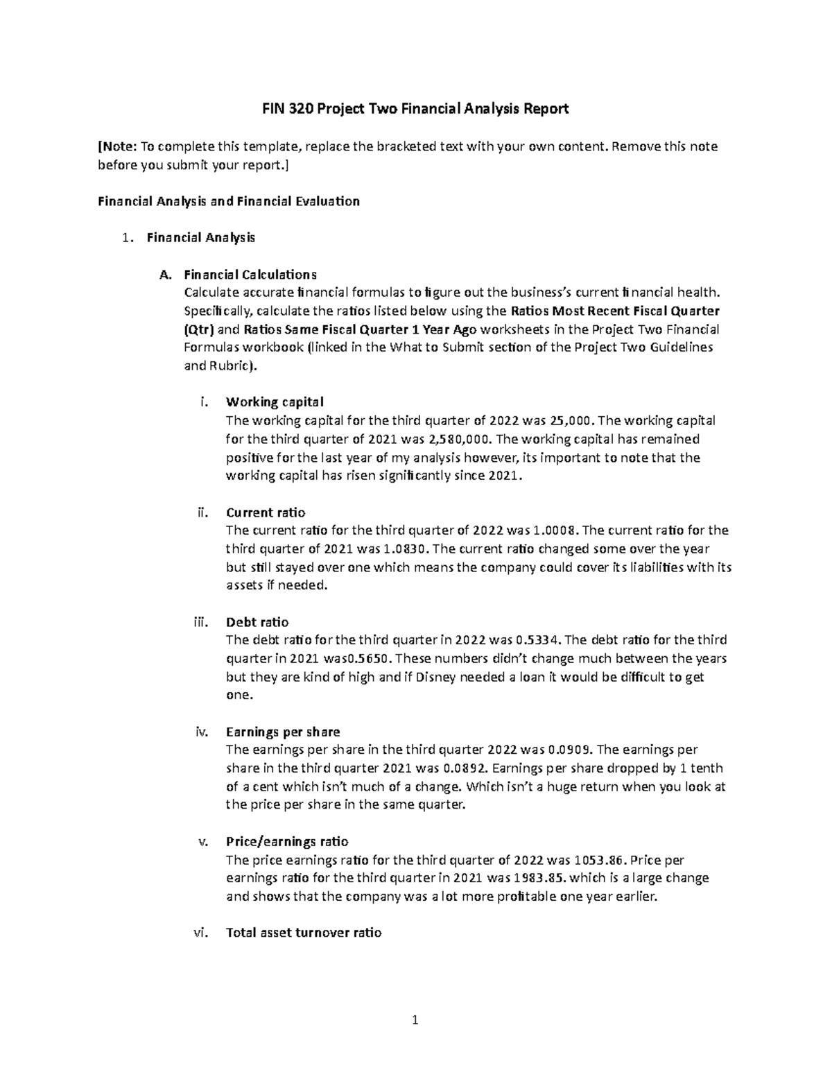 FIN 320 Project Two Financial Analysis Report - Remove this note before ...