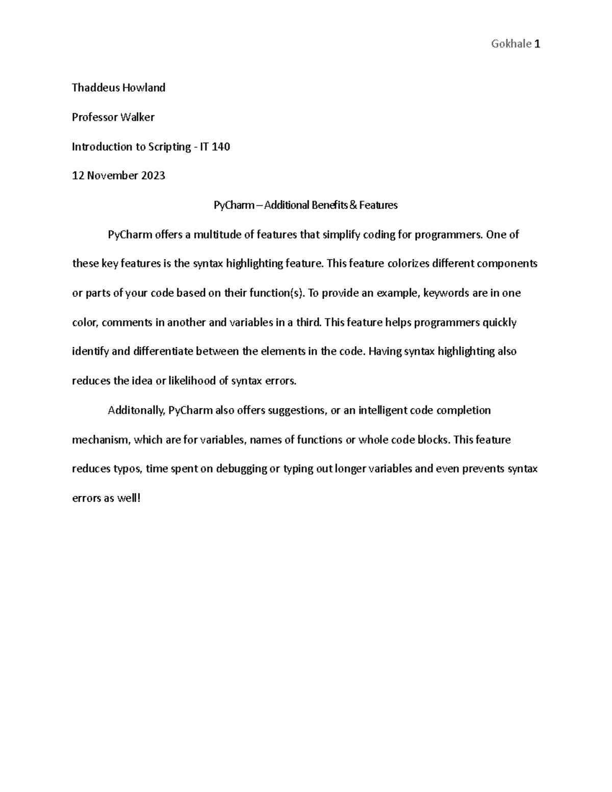 2-3 - 2-3 Assignment - Gokhale 1 Thaddeus Howland Professor Walker ...