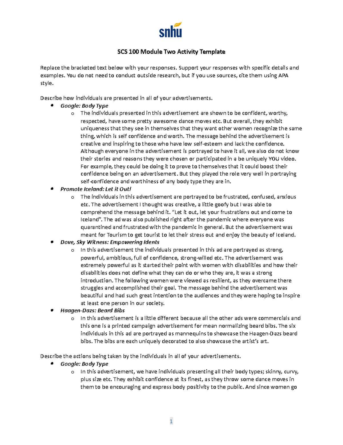 SCS 100 Module Two Activity - Support your responses with specific ...