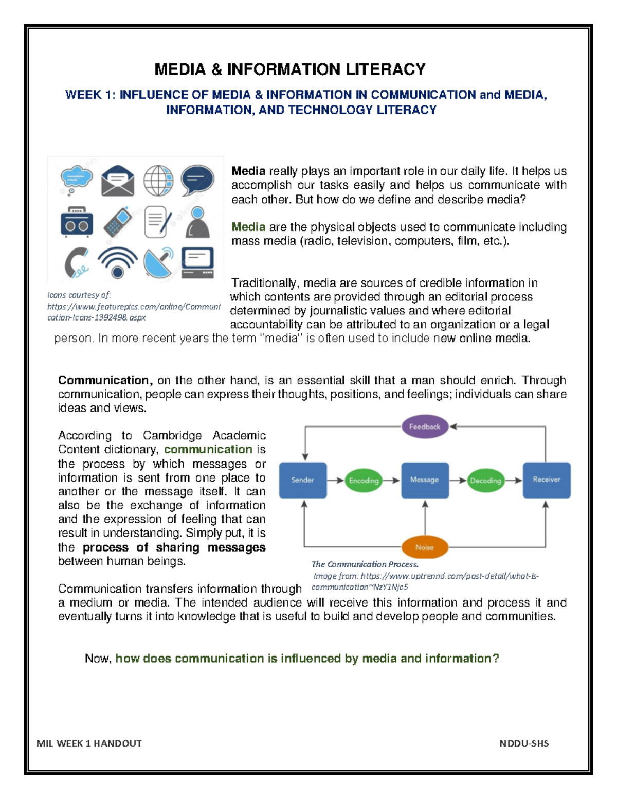 WEEK 1 MIL Handout - N/A - MEDIA & INFORMATION LITERACY WEEK 1 ...