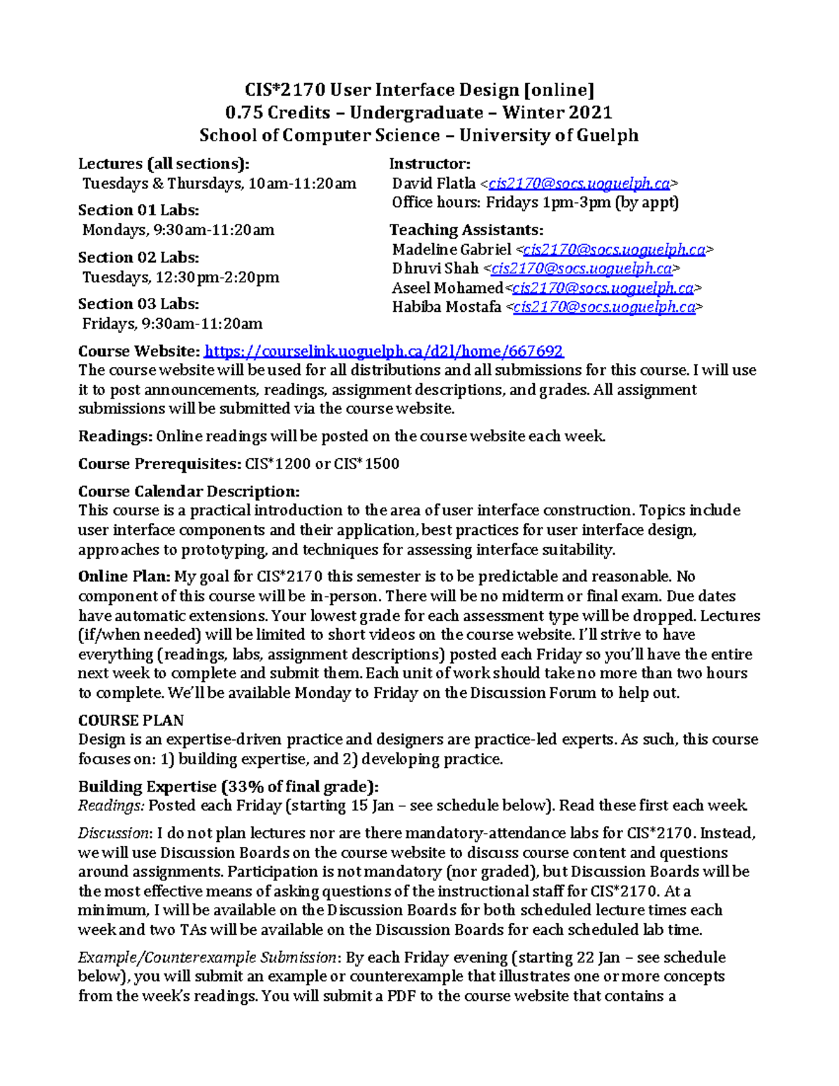 CIS2170 Course Outline - CIS*2170 User Interface Design [online] 0 ...