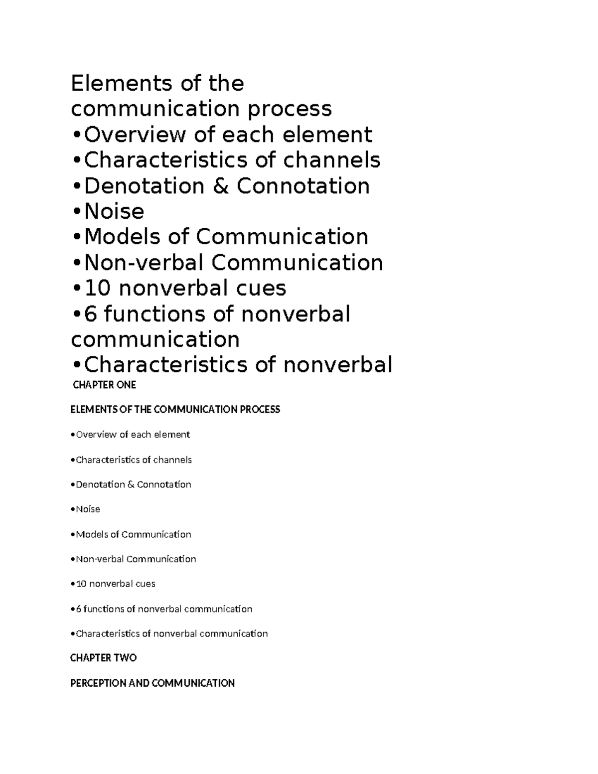 Course Outline Principle AND Practice OF Communication - Elements of ...