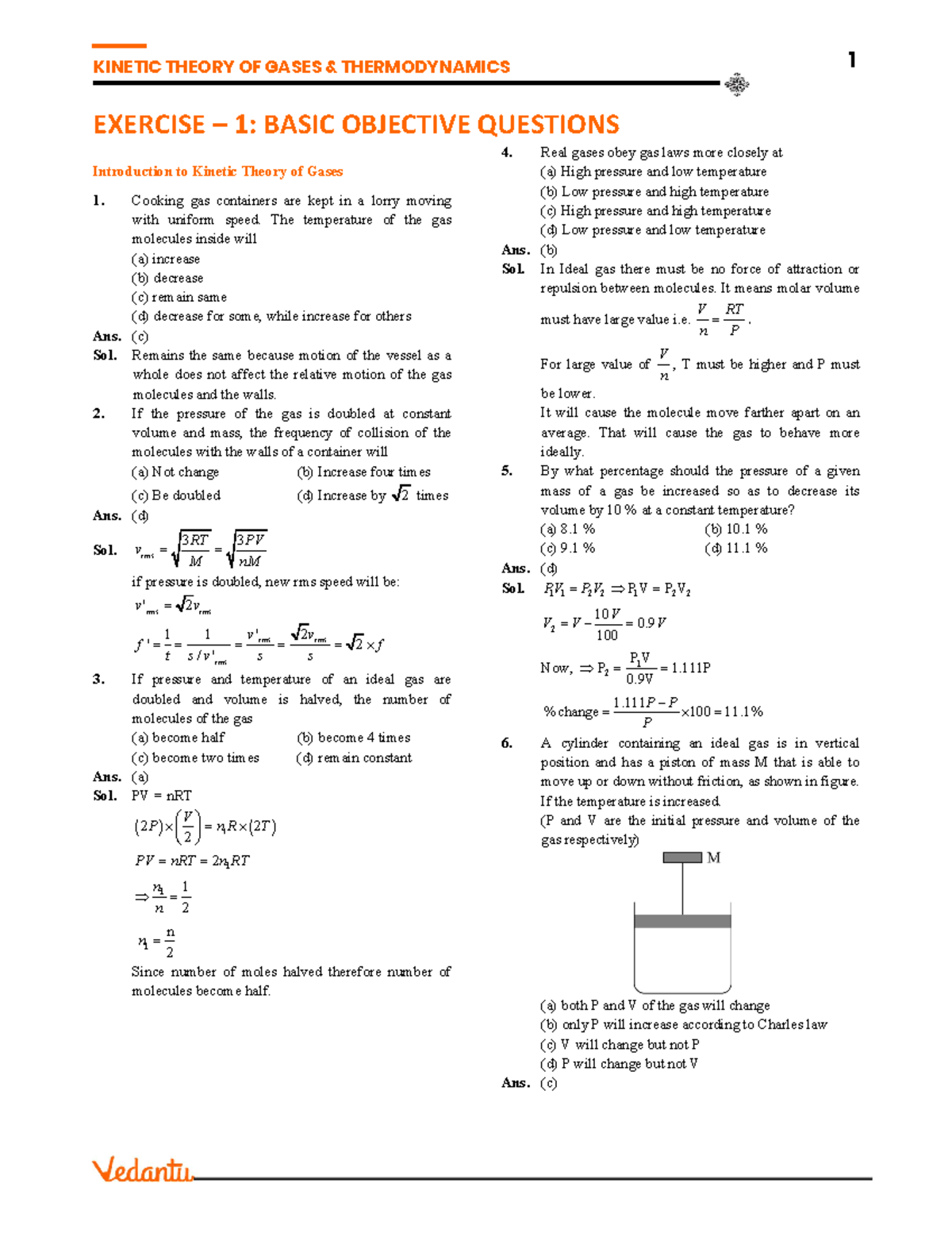 KTG & Thermodynamics EX-1 - EXERCISE – 1: BASIC OBJECTIVE QUESTIONS Introduction to Kinetic ...