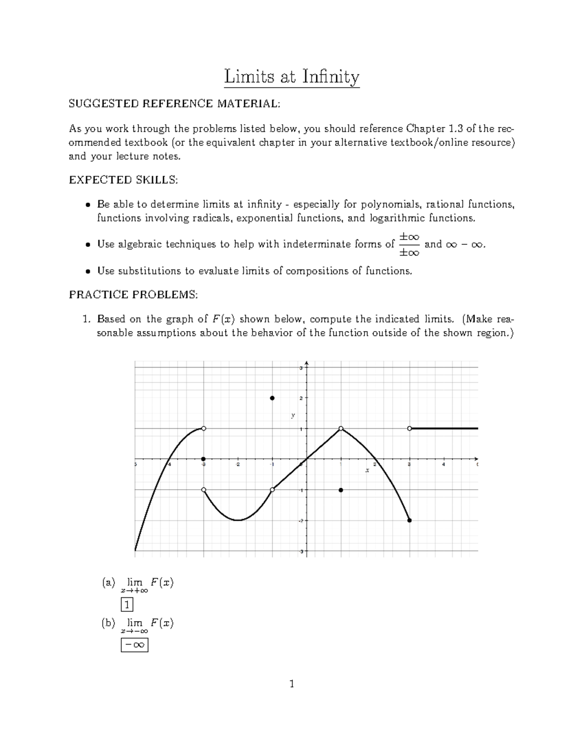 Limits at infinity homework - Limits at Infinity SUGGESTED REFERENCE ...