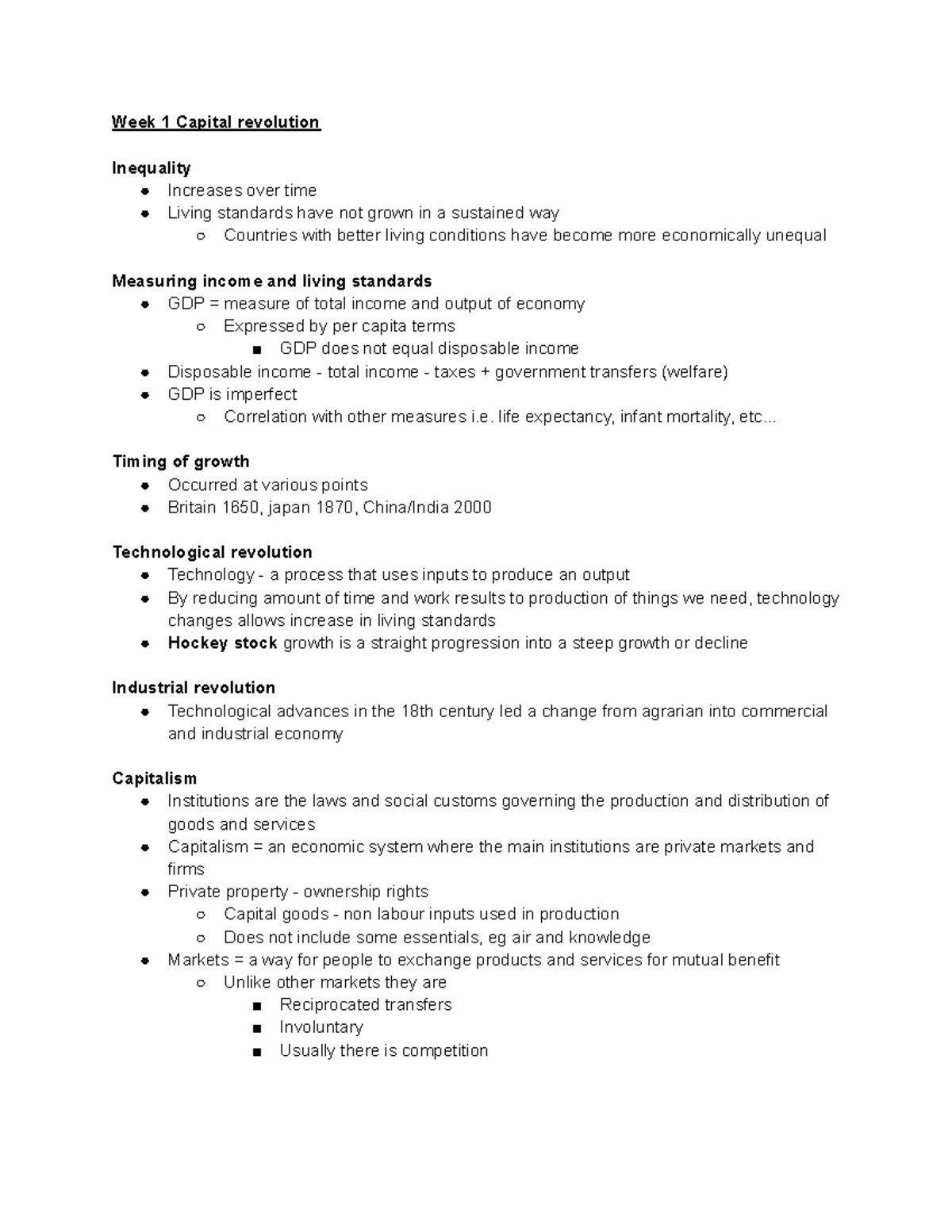 Econ Summarised and revision - Week 1 Capital revolution Inequality ...