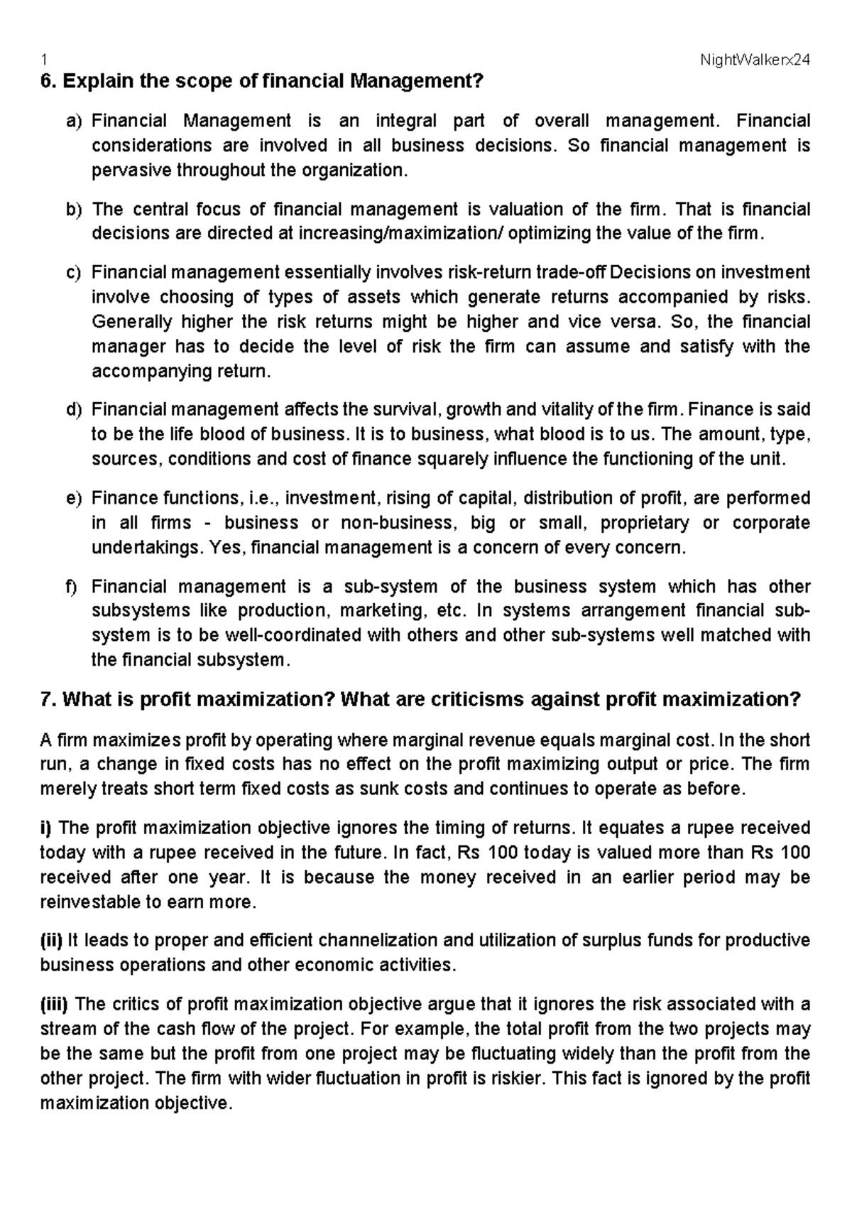 Financial management B-Part 5th SEM - 6. Explain the scope of financial ...