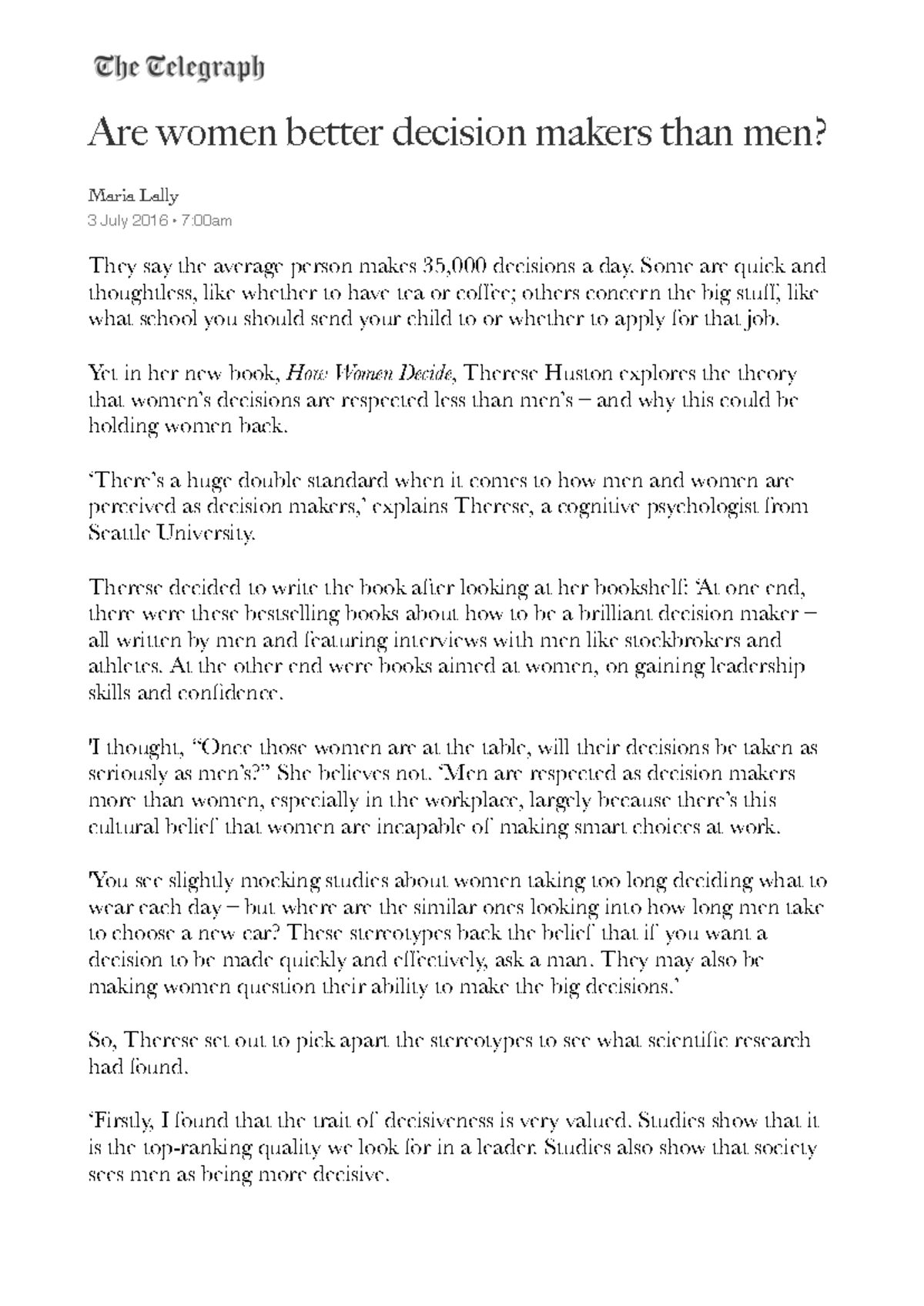 News 6 - nothing - Are women better decision makers than men? Maria ...