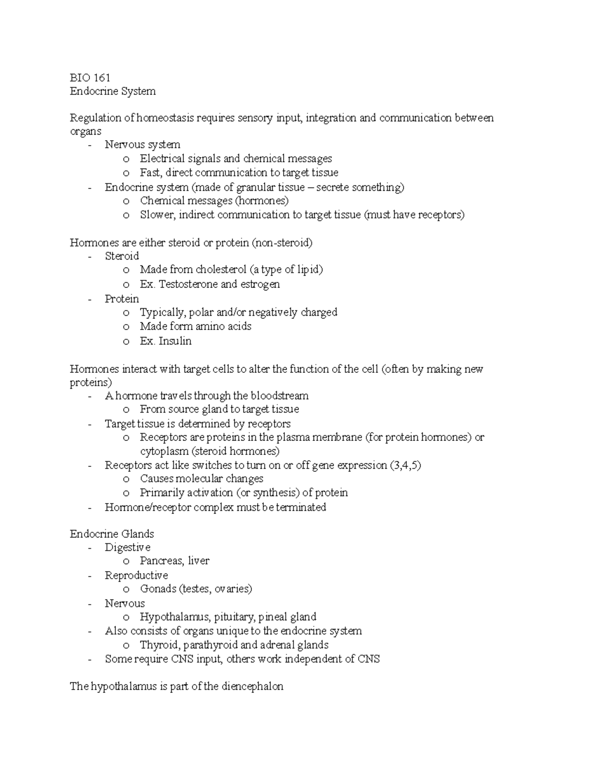 BIO 161 endocrine system - BIO 161 Endocrine System Regulation of ...