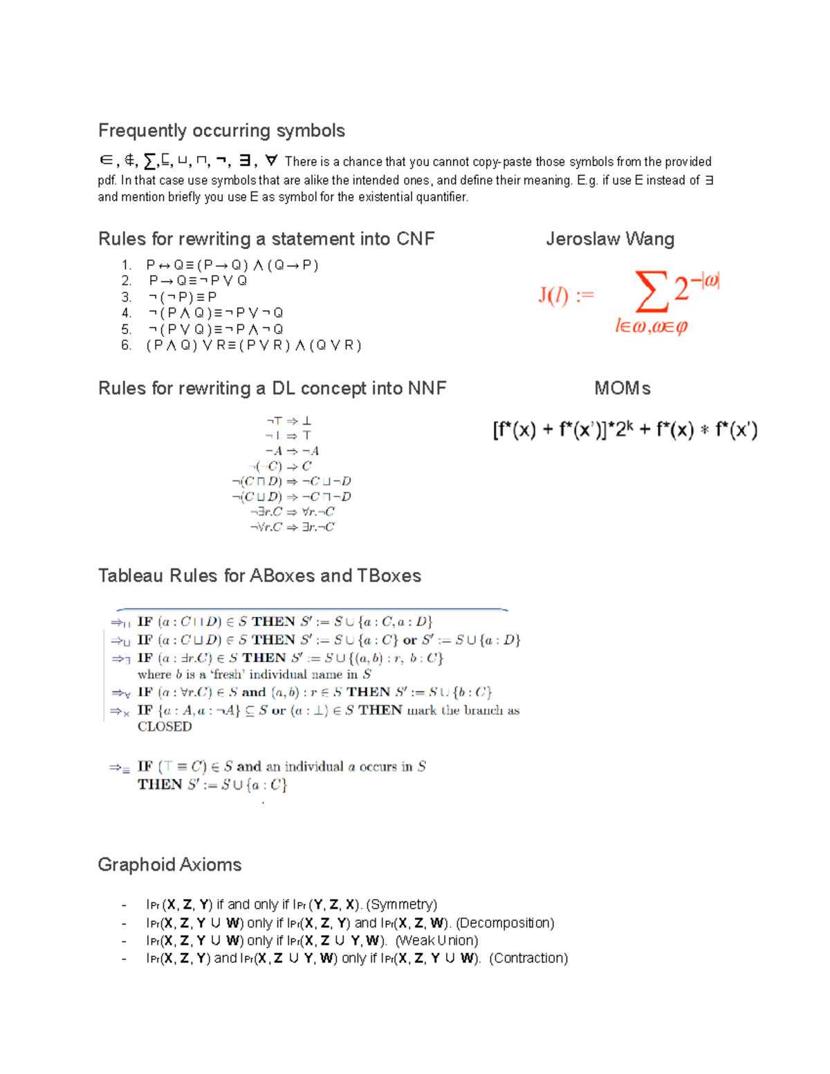 Cheat sheet for Knowledge Representation - Frequently occurring symbols ...