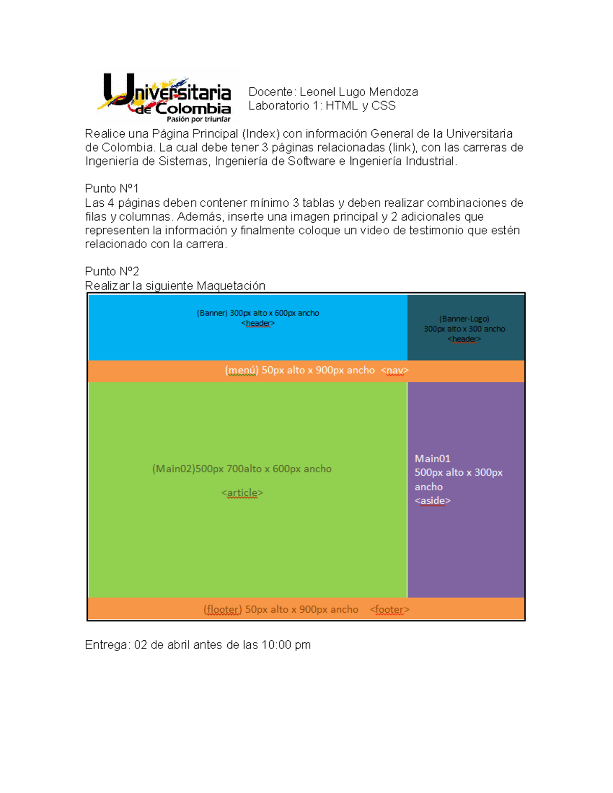 Laboratorio 1-Ing Web 2(estudiante) - Docente: Leonel Lugo Mendoza Laboratorio 1: HTML y CSS ...