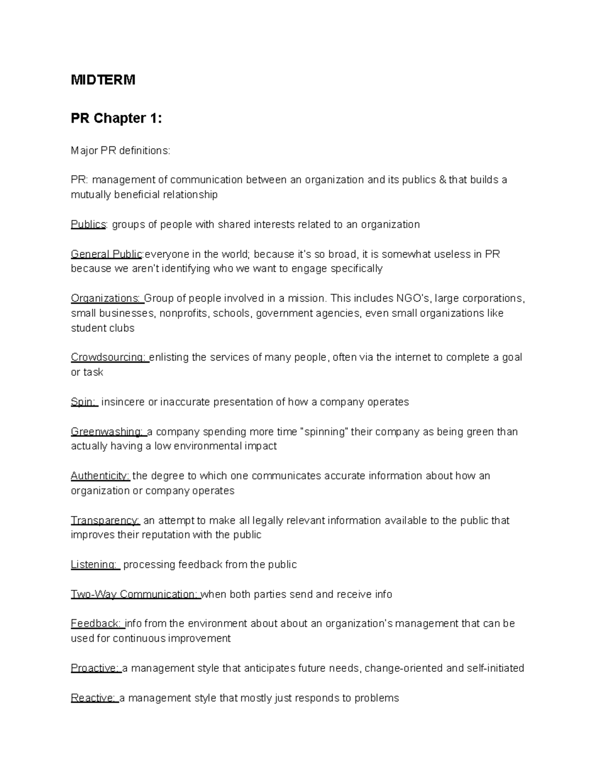 CMN 131 Midterm Notes Ch. 1-4 - MIDTERM PR Chapter 1: Major PR ...