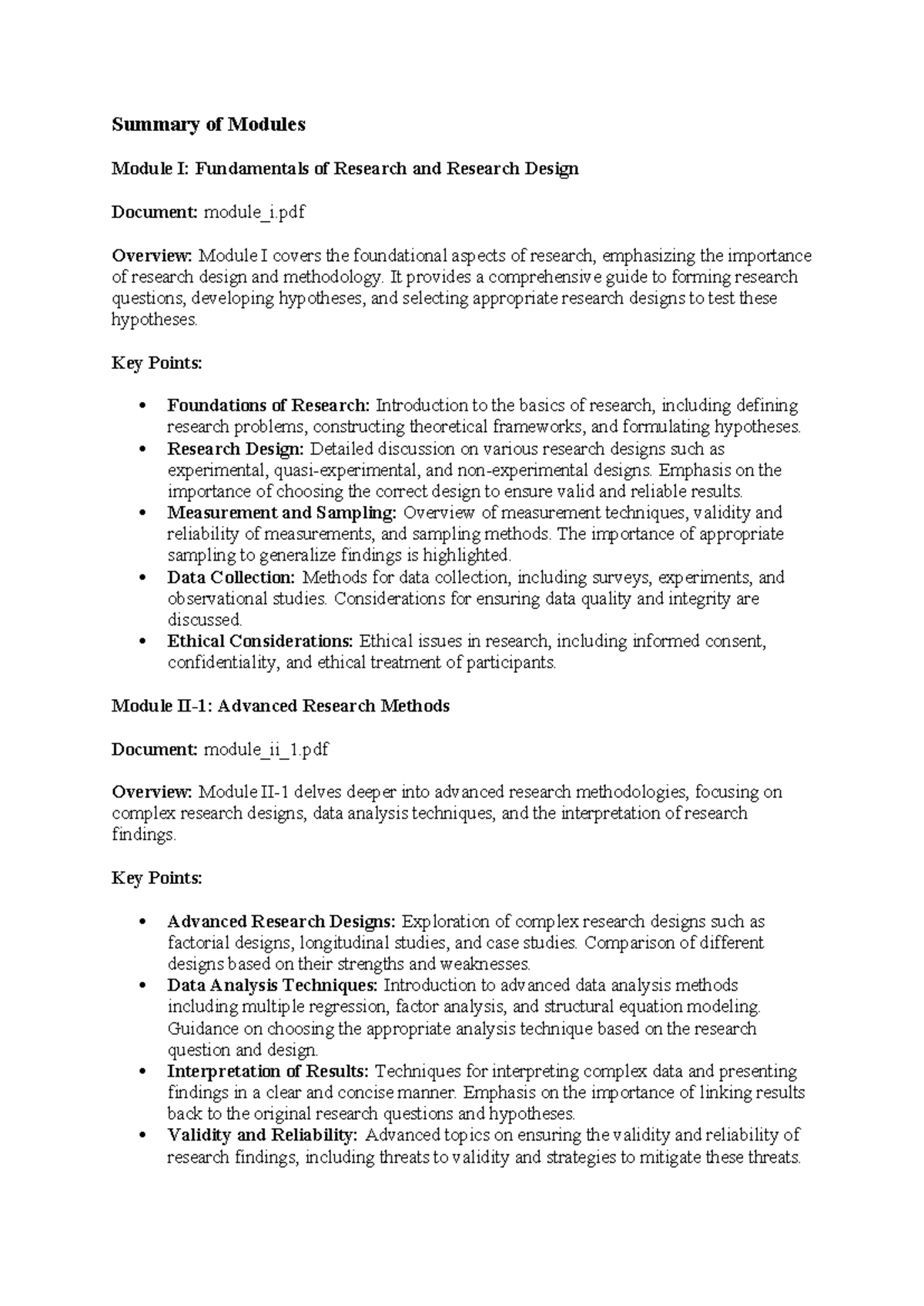Emperical Research Methods summary for 3 modules - Summary of Modules Module I: Fundamentals of ...