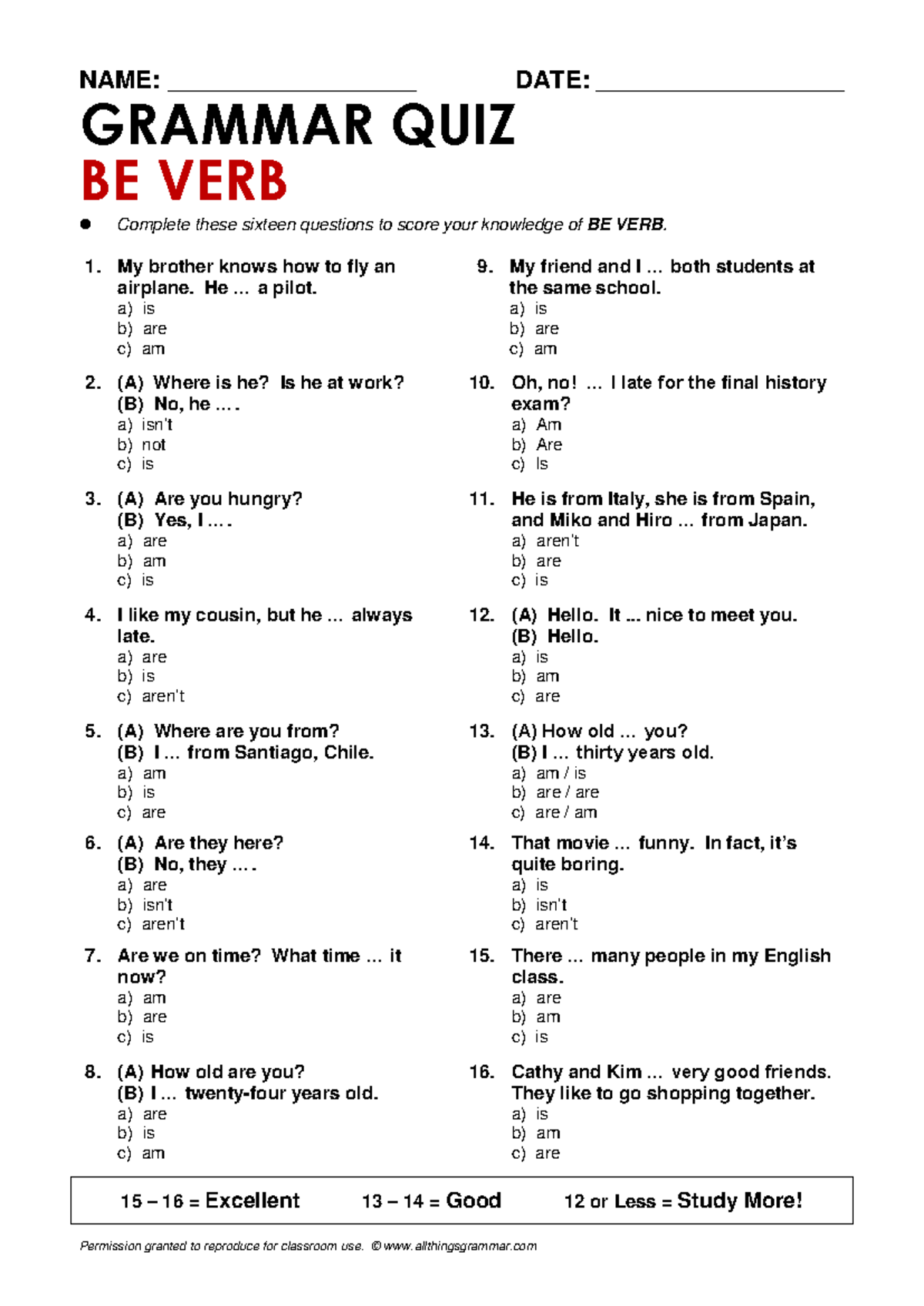 Atg-quiz-beverb - Verb - NAME: ________________________ DATE ...