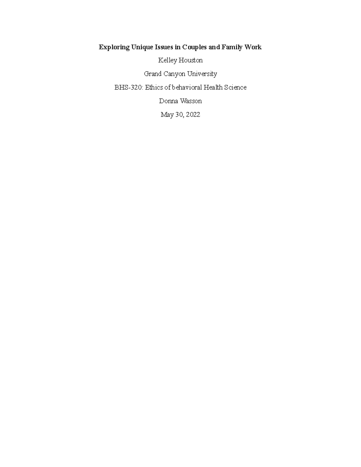 Exploring Issues in Couples and family Work topic 7 - Exploring Unique ...