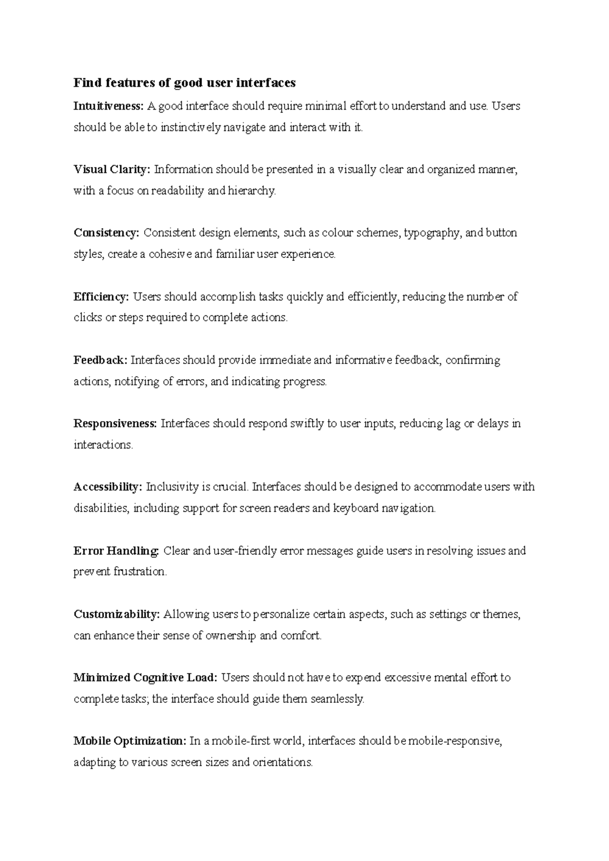 Find features of good user interfaces - Find features of good user ...
