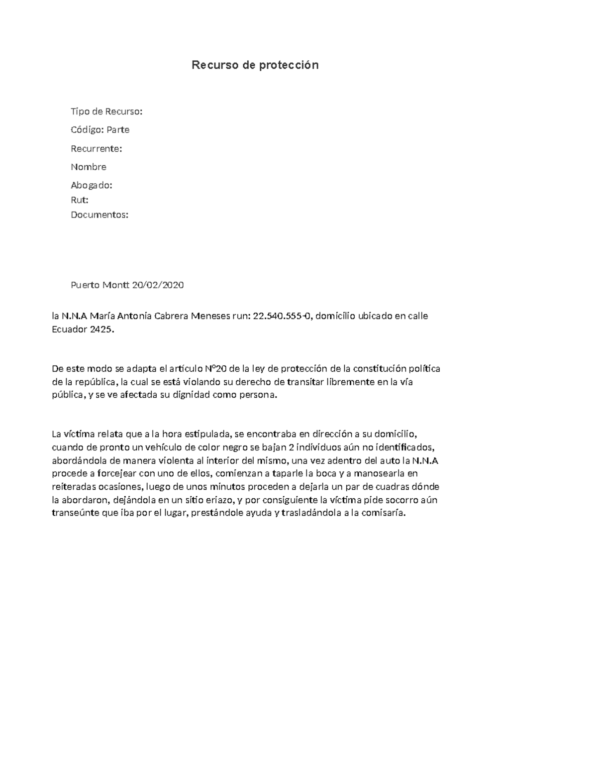 Recurso de protección - hghf - Recurso de protección Tipo de Recurso ...