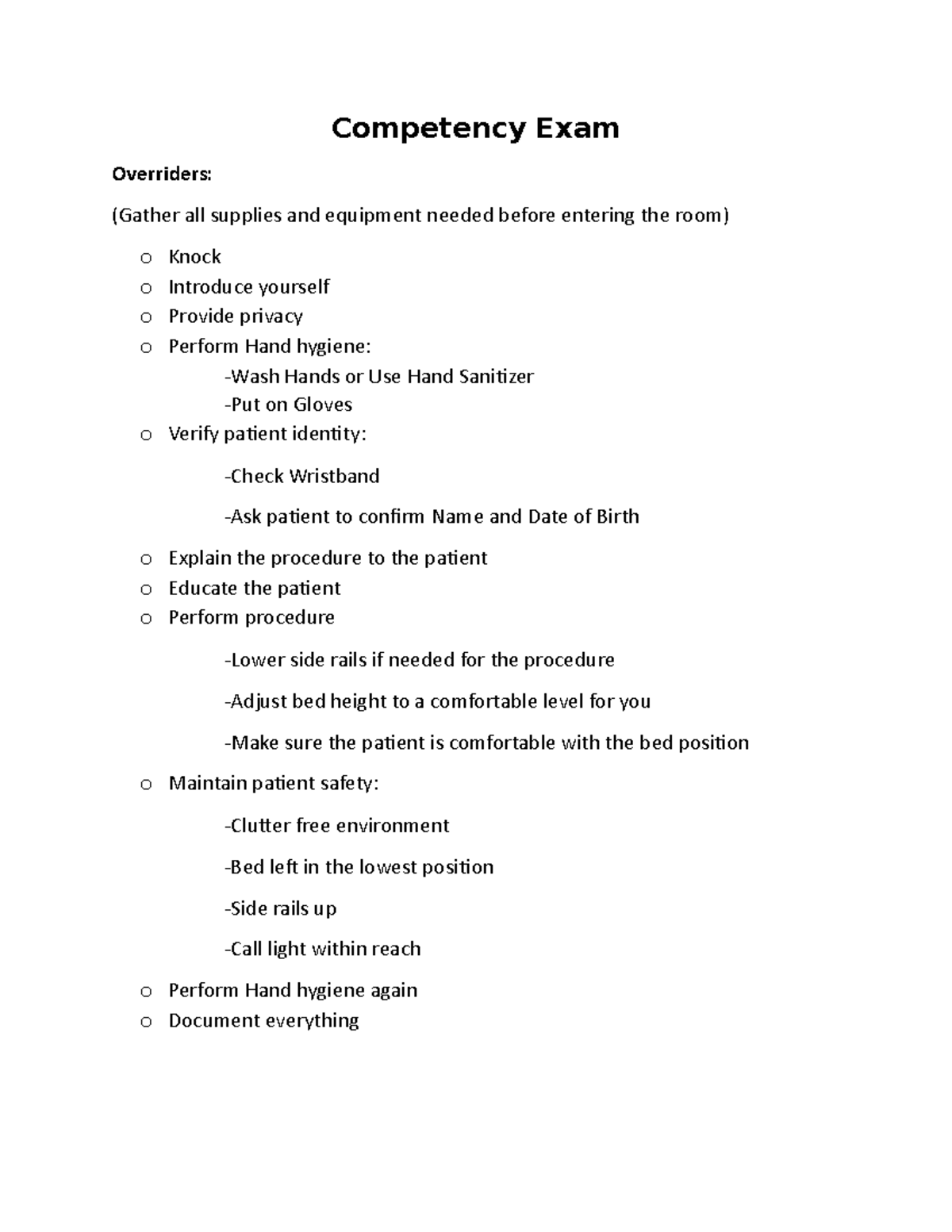 Competency Exam - Summary Foundations - Competency all supplies and ...