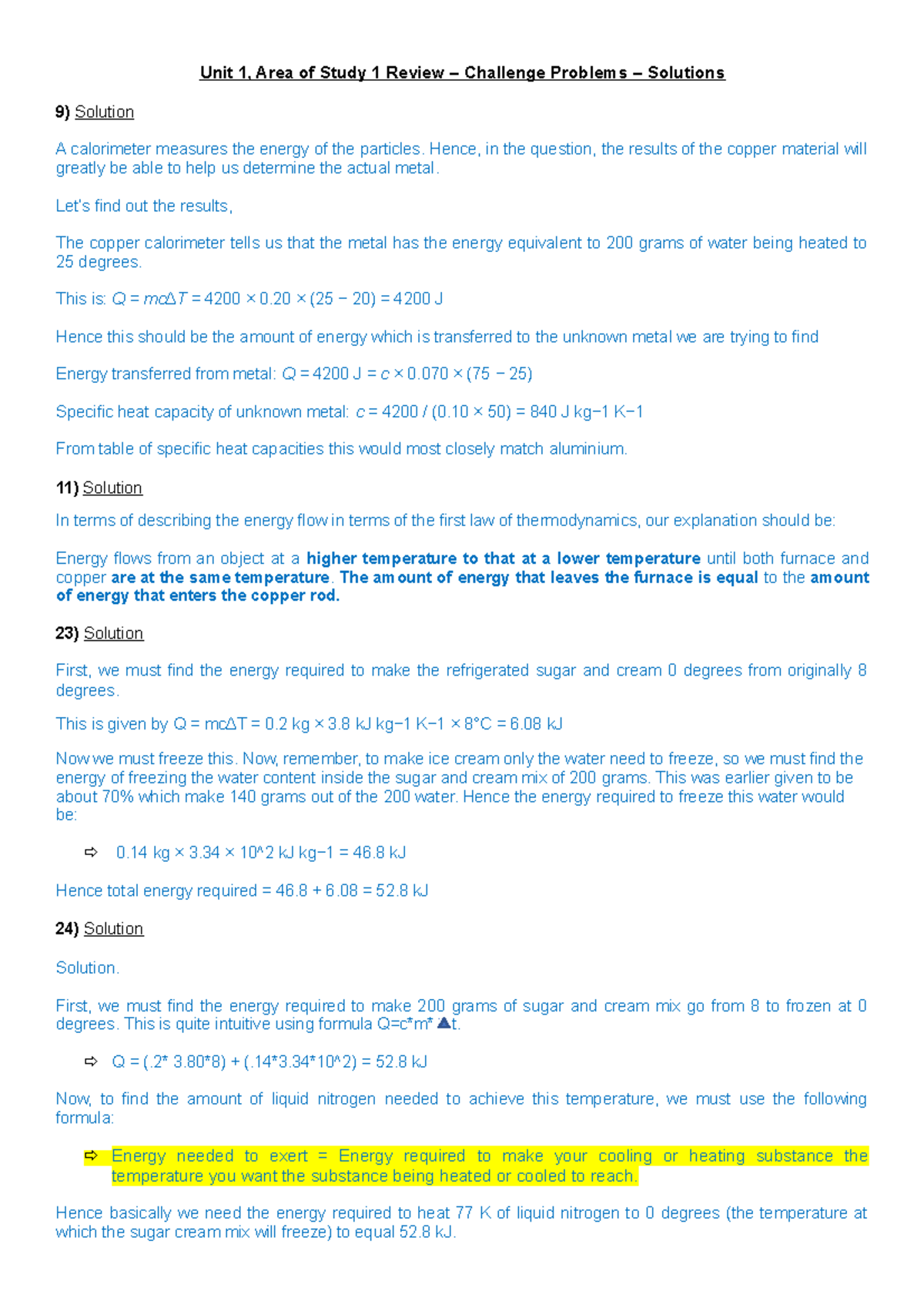 Unit 1, Area of Study 1 Review – Challenge Problems – Solutions - Unit ...