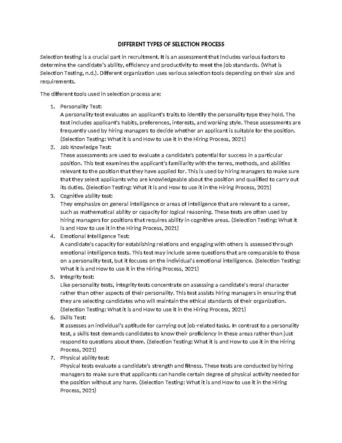 Types of Selection Process-Discussion - DIFFERENT TYPES OF SELECTION ...