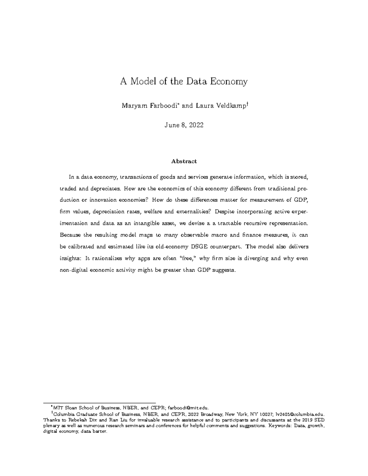 Farboodi paper - A Model of the Data Economy Maryam Farboodi* and Laura ...
