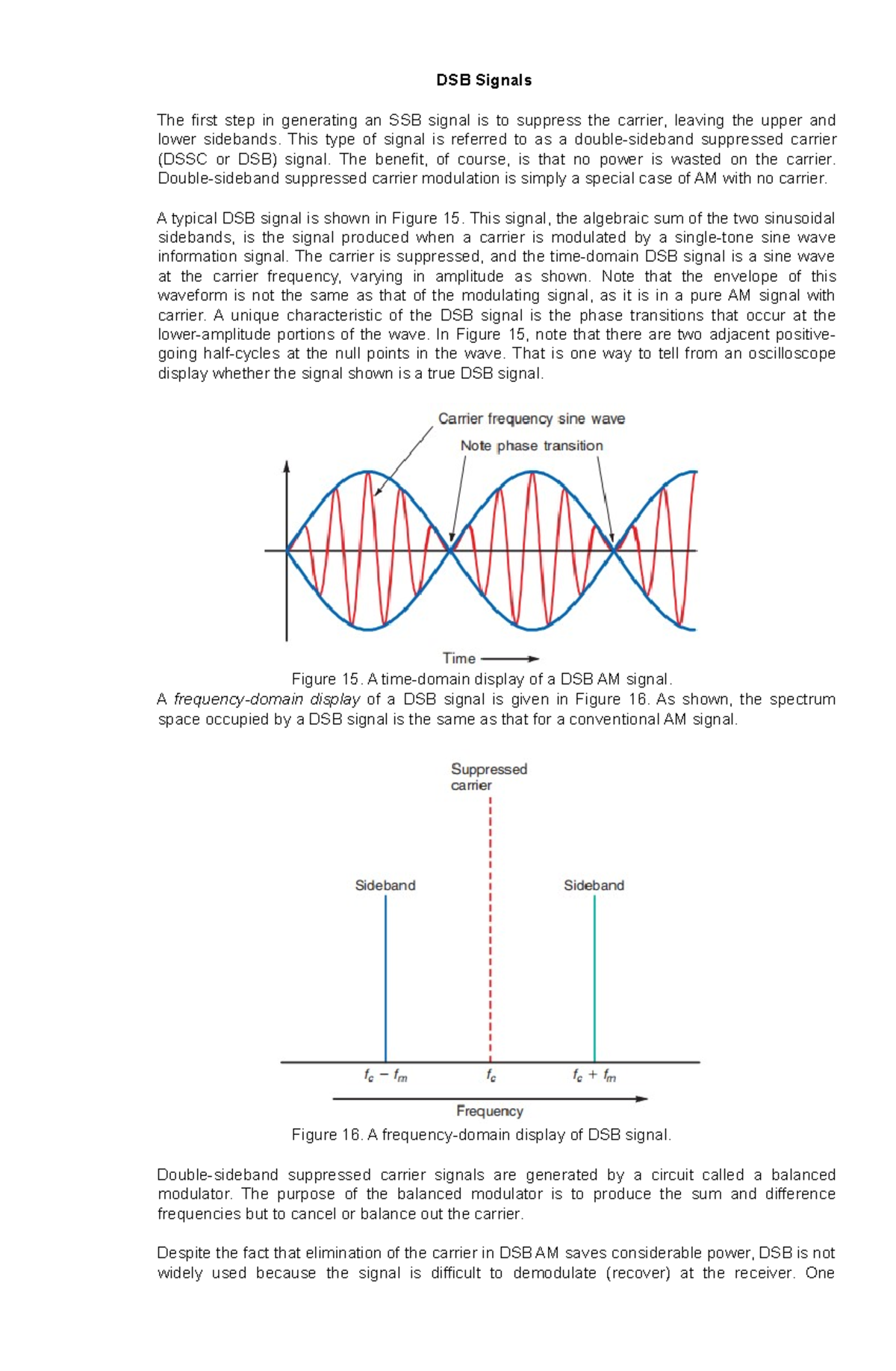 DSB Signals - DSB Signals The first step in generating an SSB signal is to suppress the carrier ...