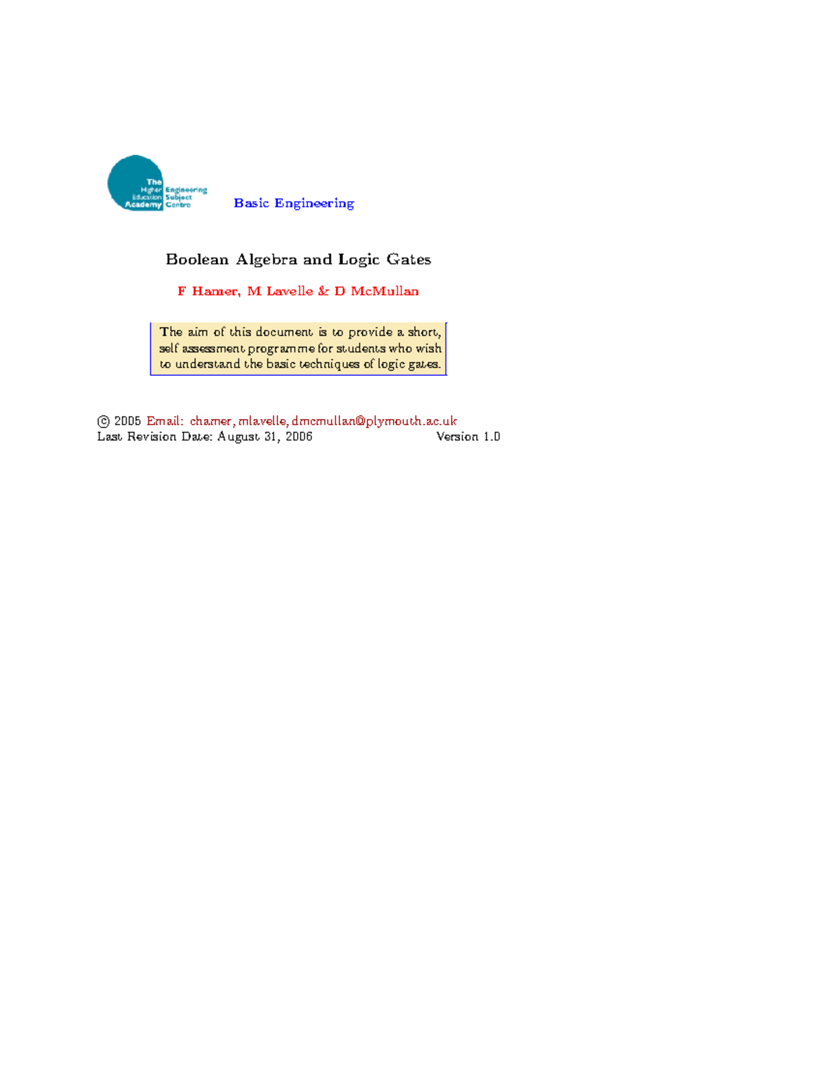 Plymouth University Mathsand Stats Boolean algebra and logic gates ...