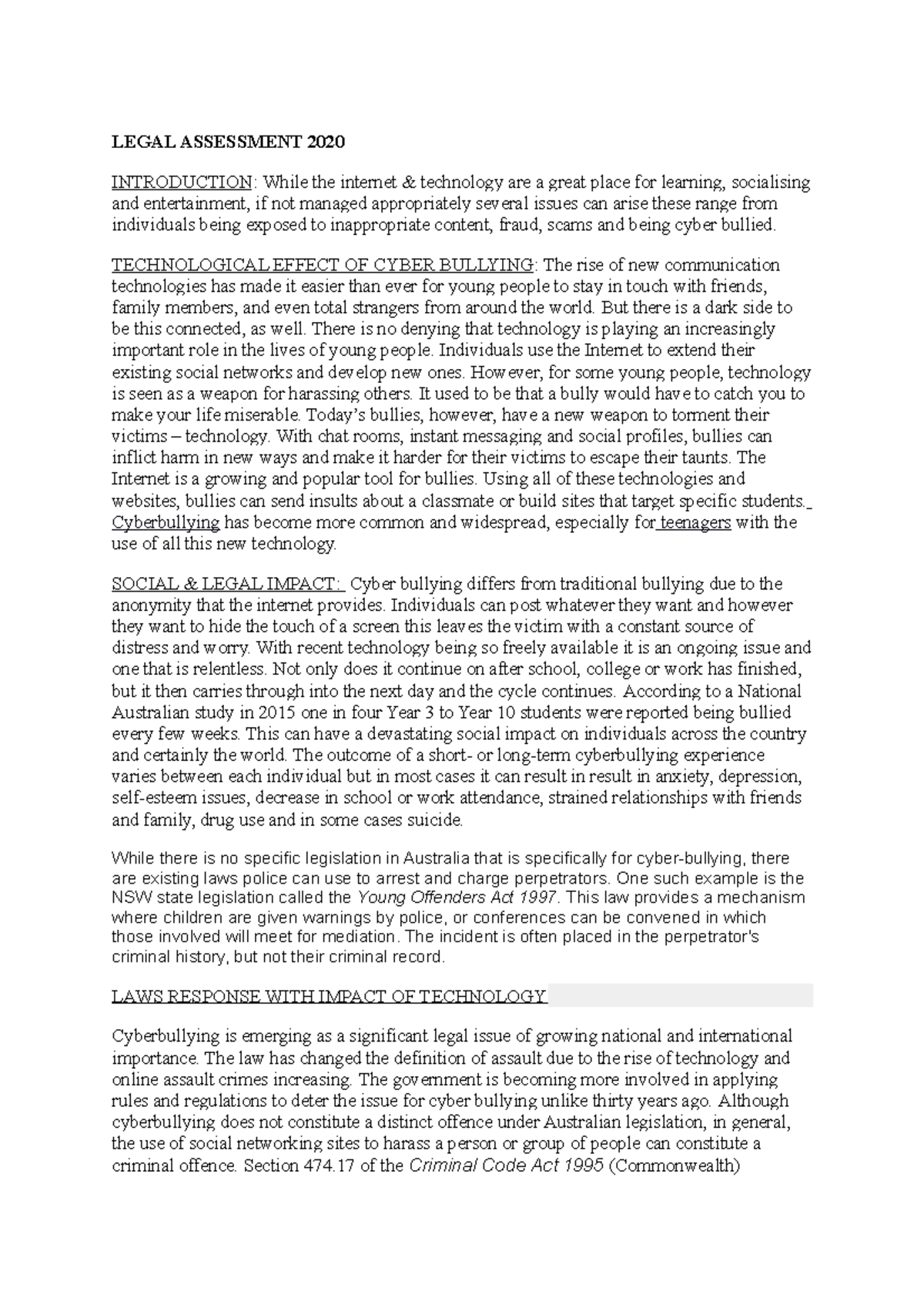 Legal Assessment 2020 - good - LEGAL ASSESSMENT 2020 INTRODUCTION ...