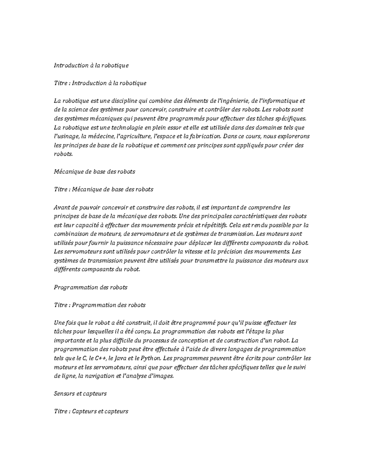 Robotics Study Notes - Introduction à la robotique Titre : Introduction ...