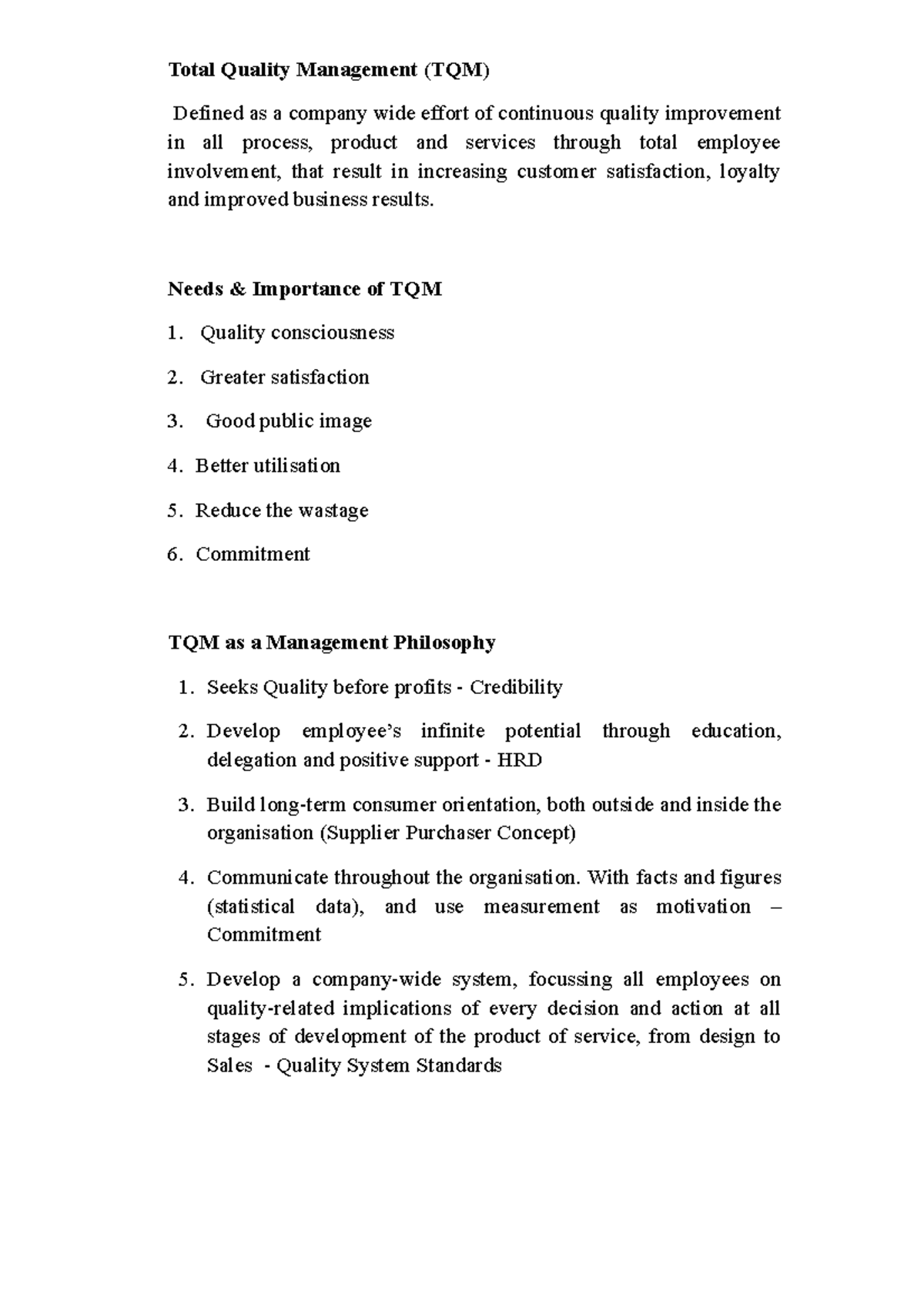 Total Quality Management - Needs & Importance of TQM Quality ...