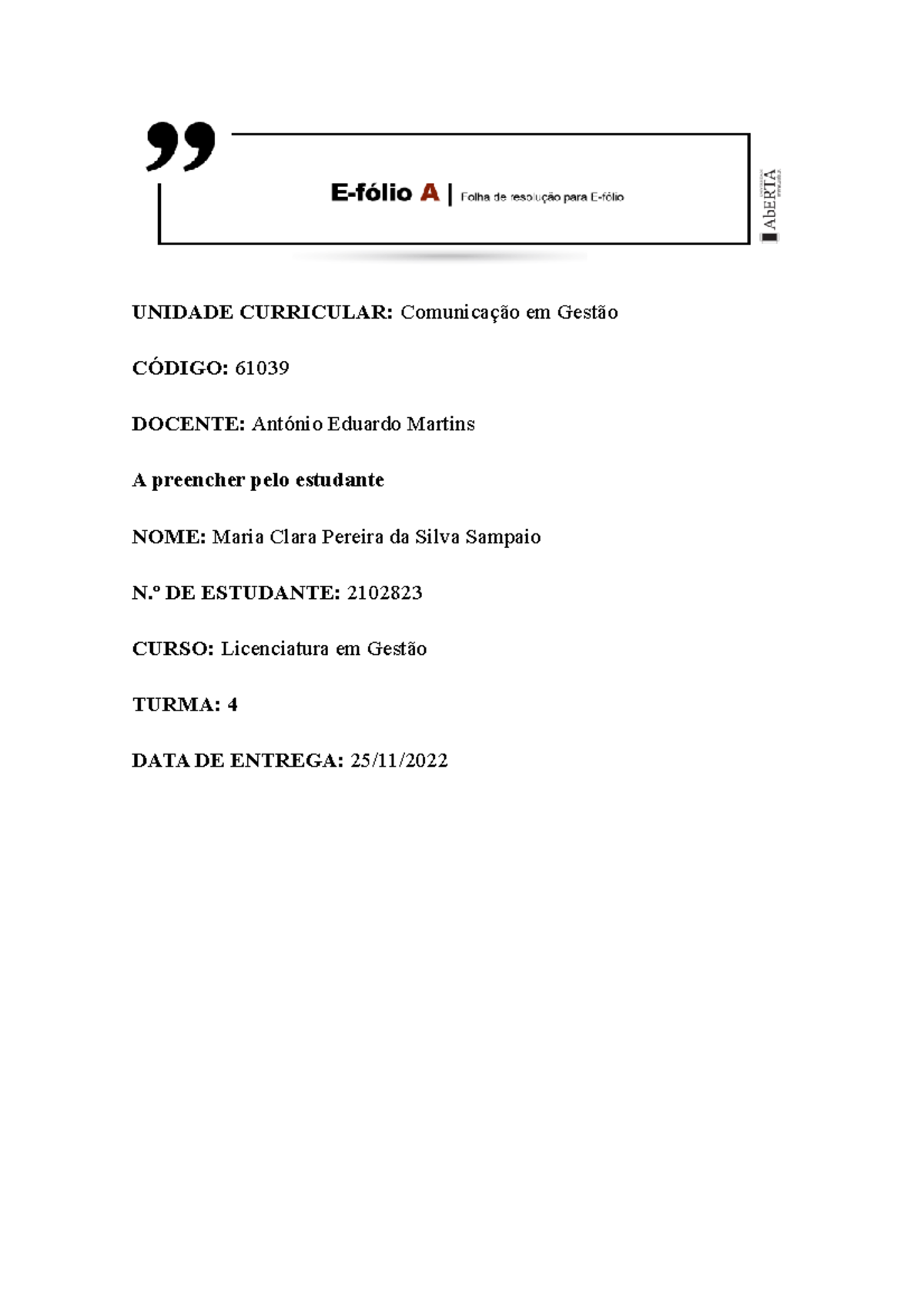 2102823 efolio A - Enunciado do E folio A - UNIDADE CURRICULAR ...