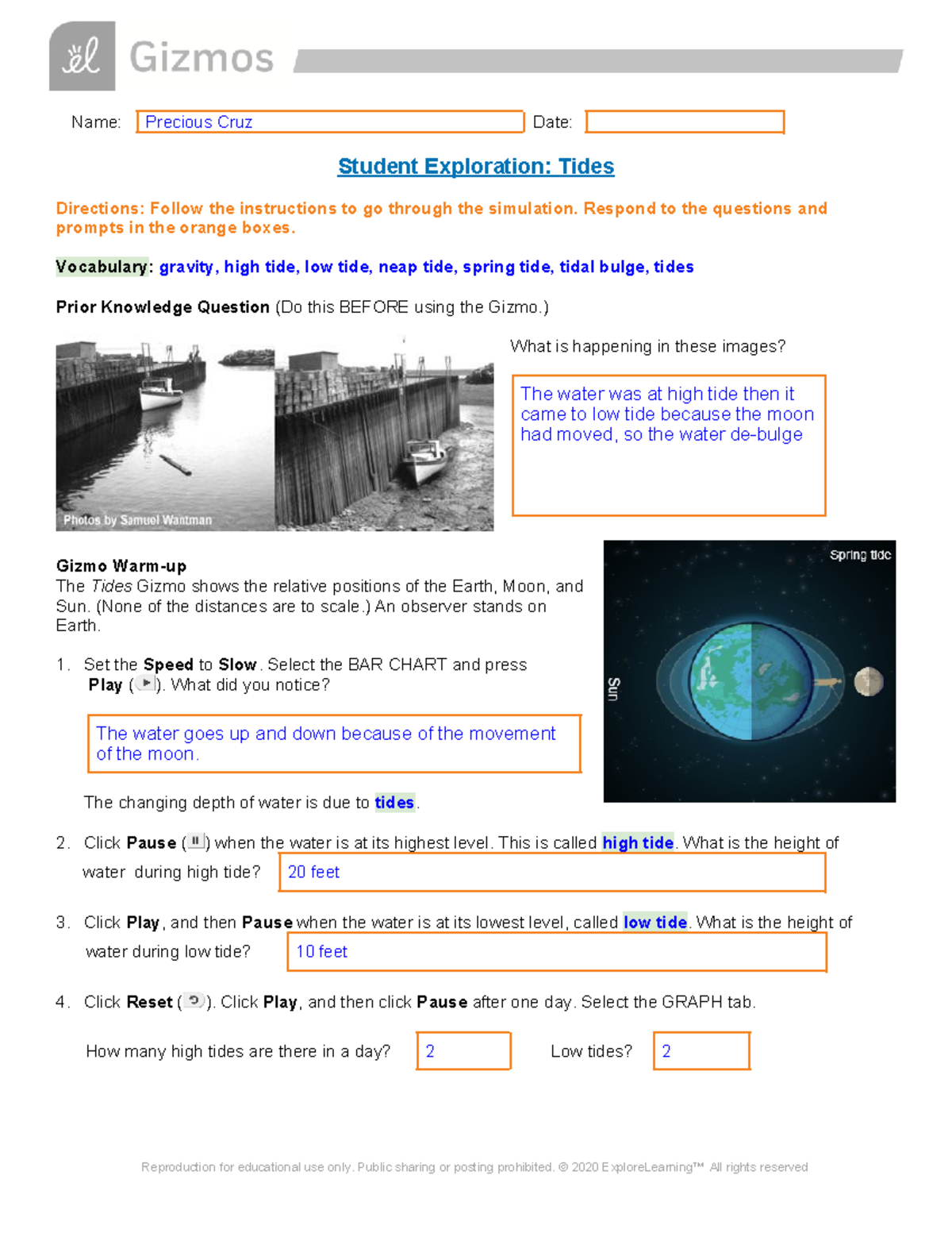 Copy of 13 Tides Metric SE - Name: Precious Cruz Date: Student ...