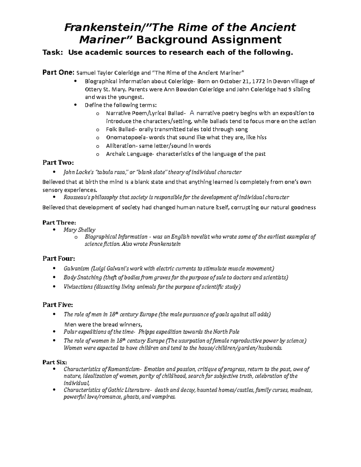 Frankenstein Background - Frankenstein/”The Rime of the Ancient Mariner ...