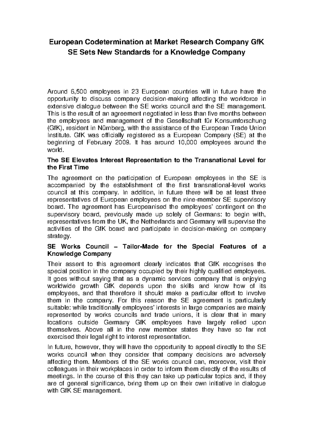 Info-GFK SE - ESP Smile case study - European Codetermination at Market ...