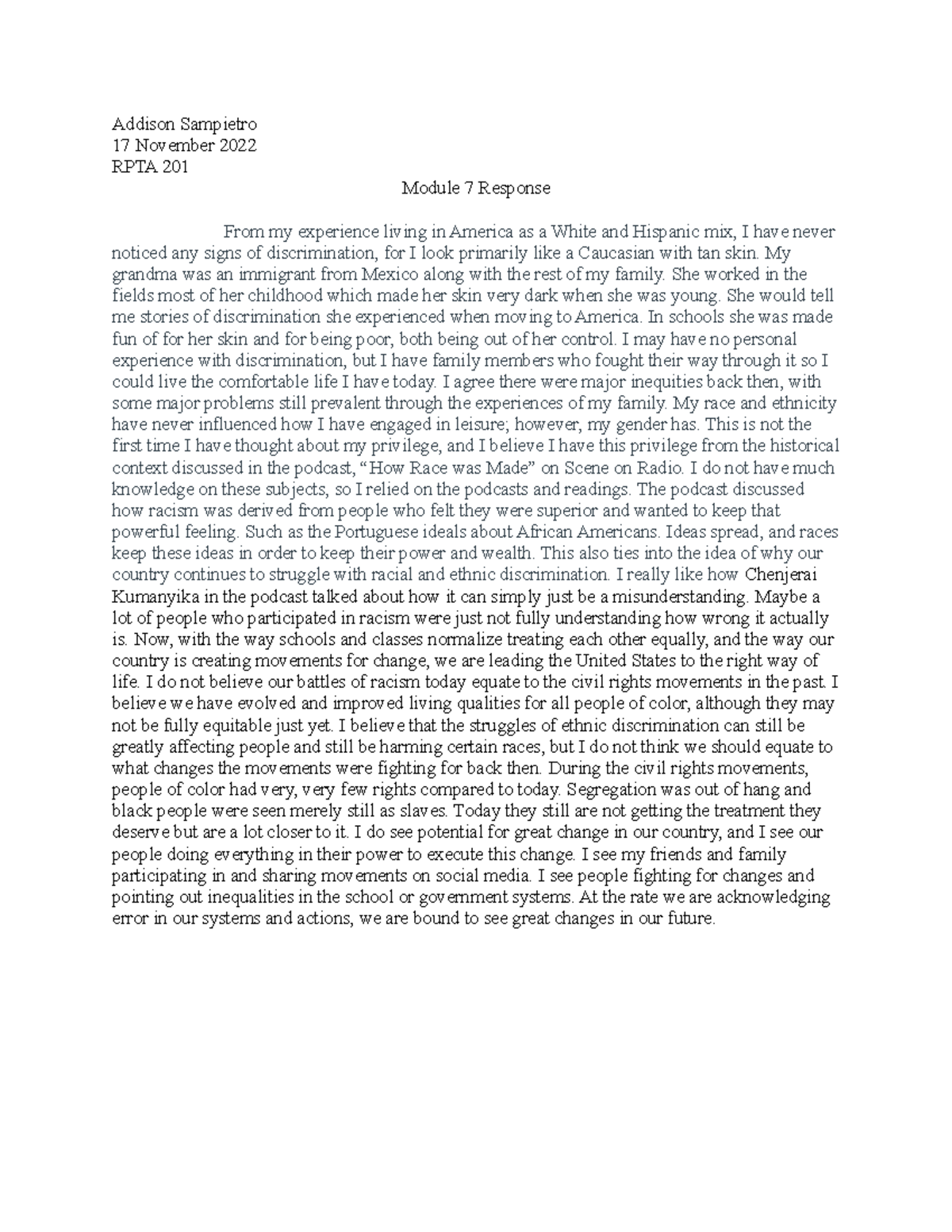 Module 7 rpta - food retail - Addison Sampietro 17 November 2022 RPTA ...