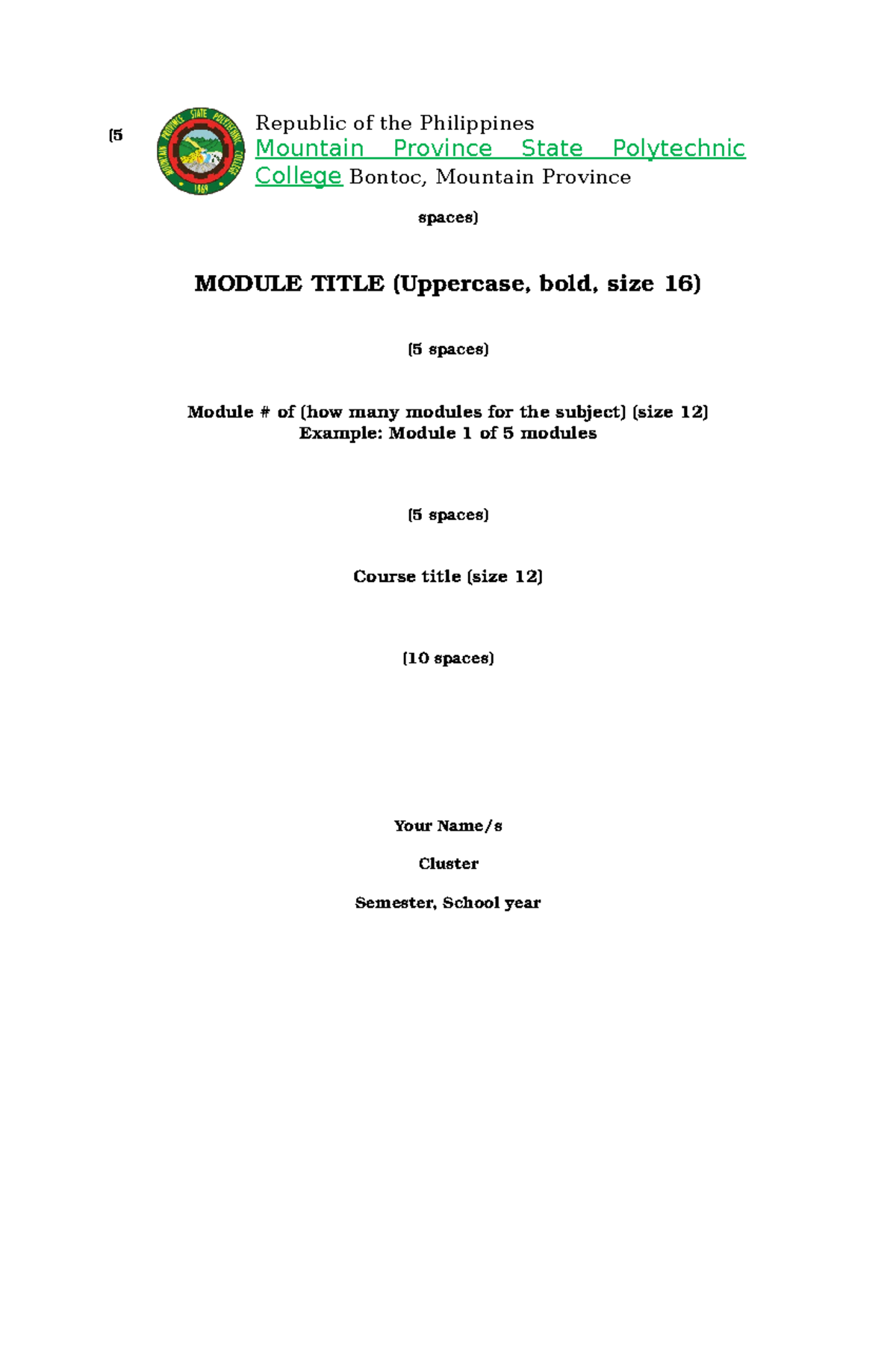 Module 4 - Lecture notes 7-10 - ( spaces) MODULE TITLE (Uppercase, bold ...