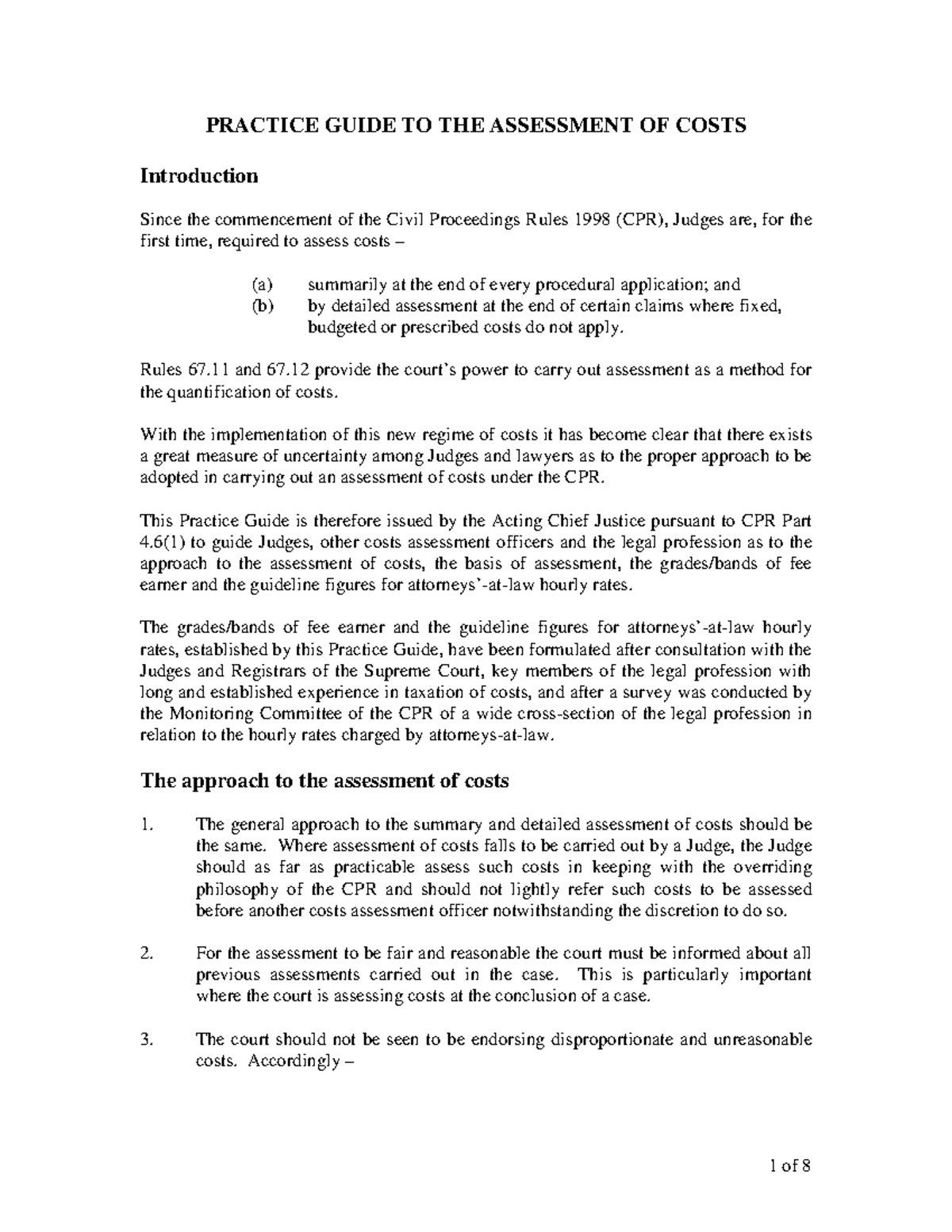Practice Guide to the Assessment of Costs - PRACTICE GUIDE TO THE ...