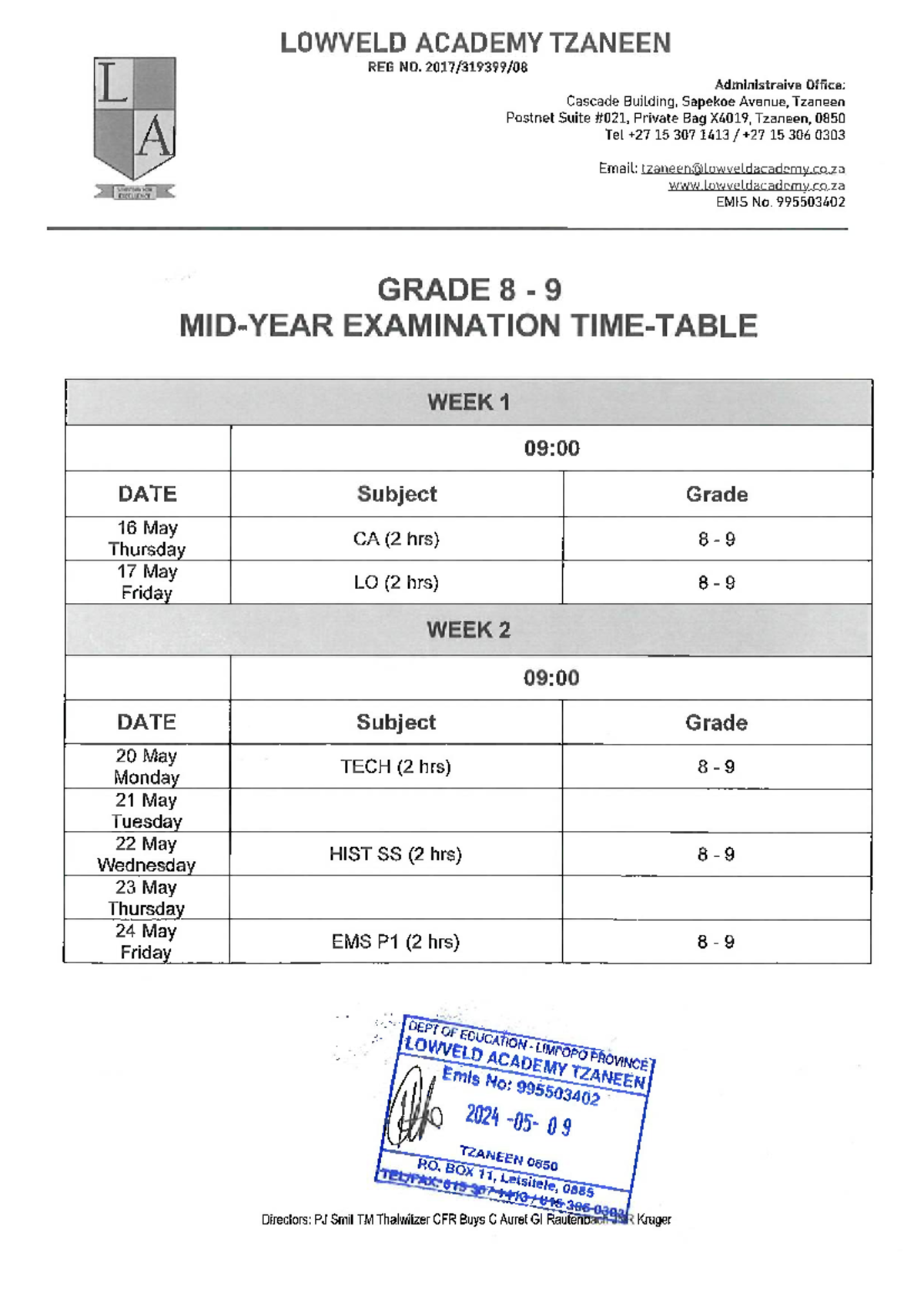 Gr 8 & 9 Mid-year exam Timetable - Studocu