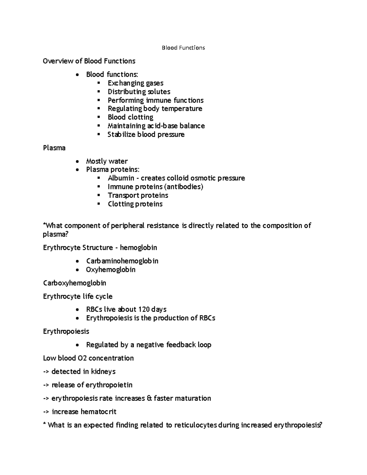 Blood Functions - Blood Functions Overview of Blood Functions • Blood ...